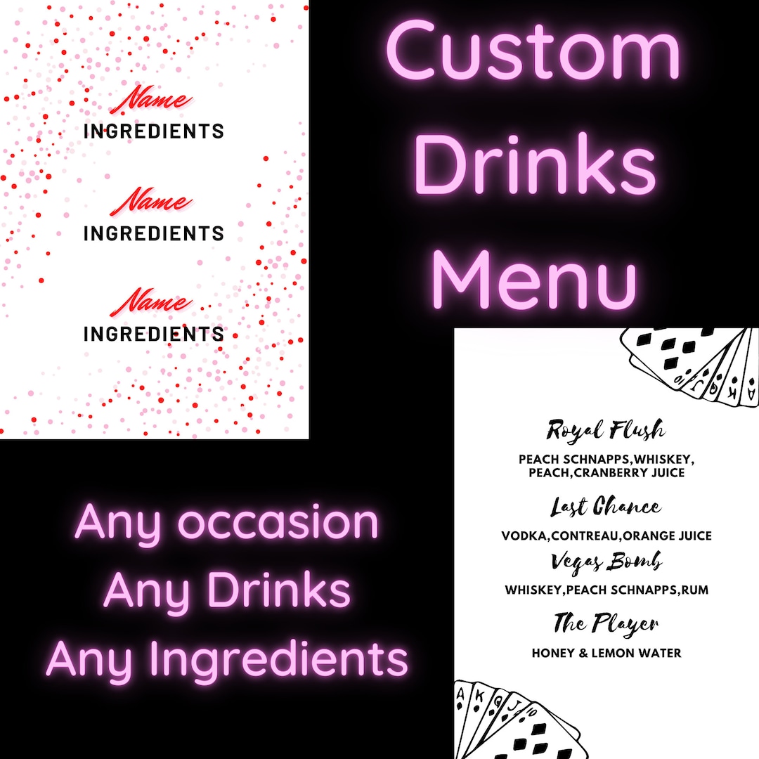 Custom Drinks Menu Party Decor, Party Favours, Themed Party - Etsy