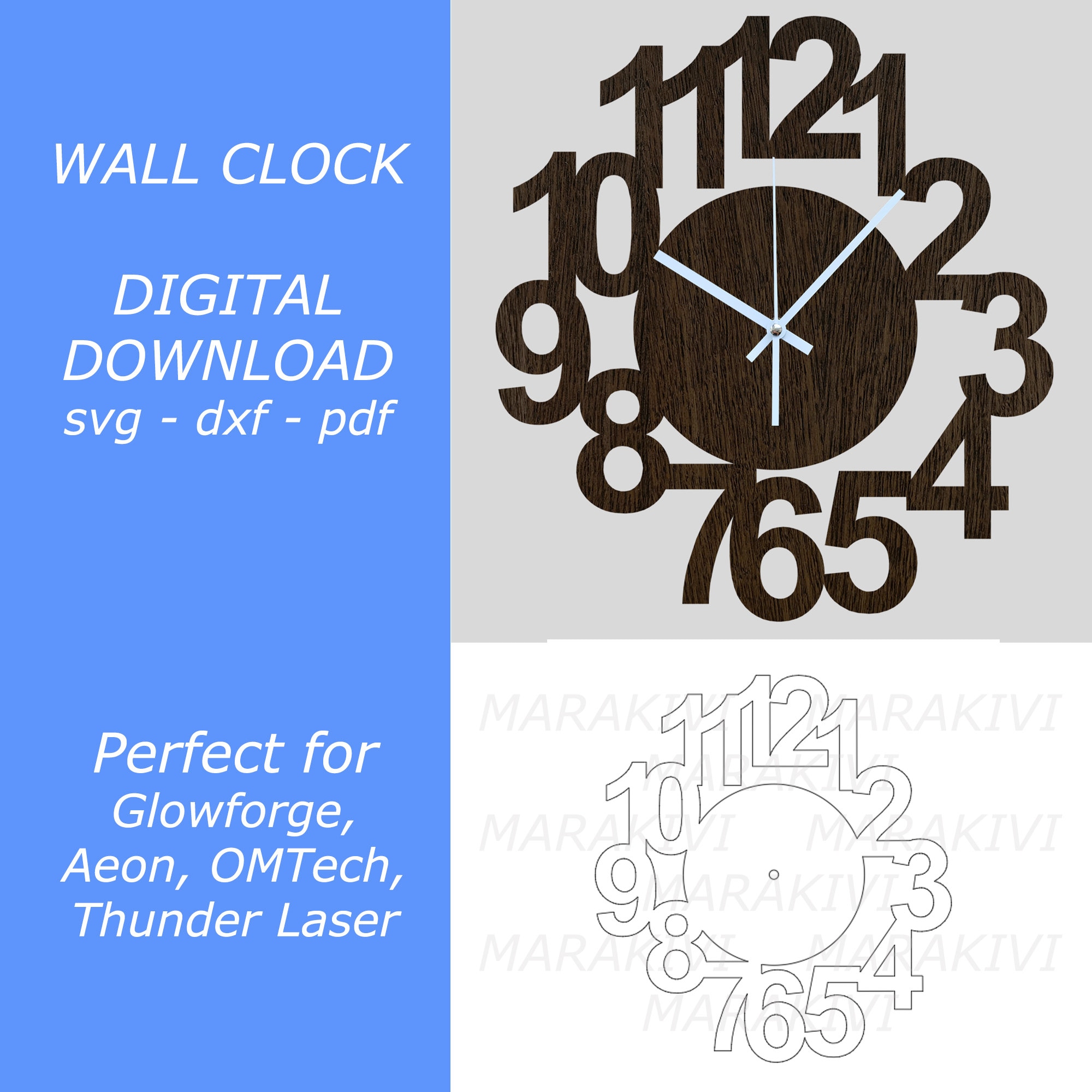 Wall Clock Numbers - SVG Digital Download - Perfect for Glowforge, Aeon ...