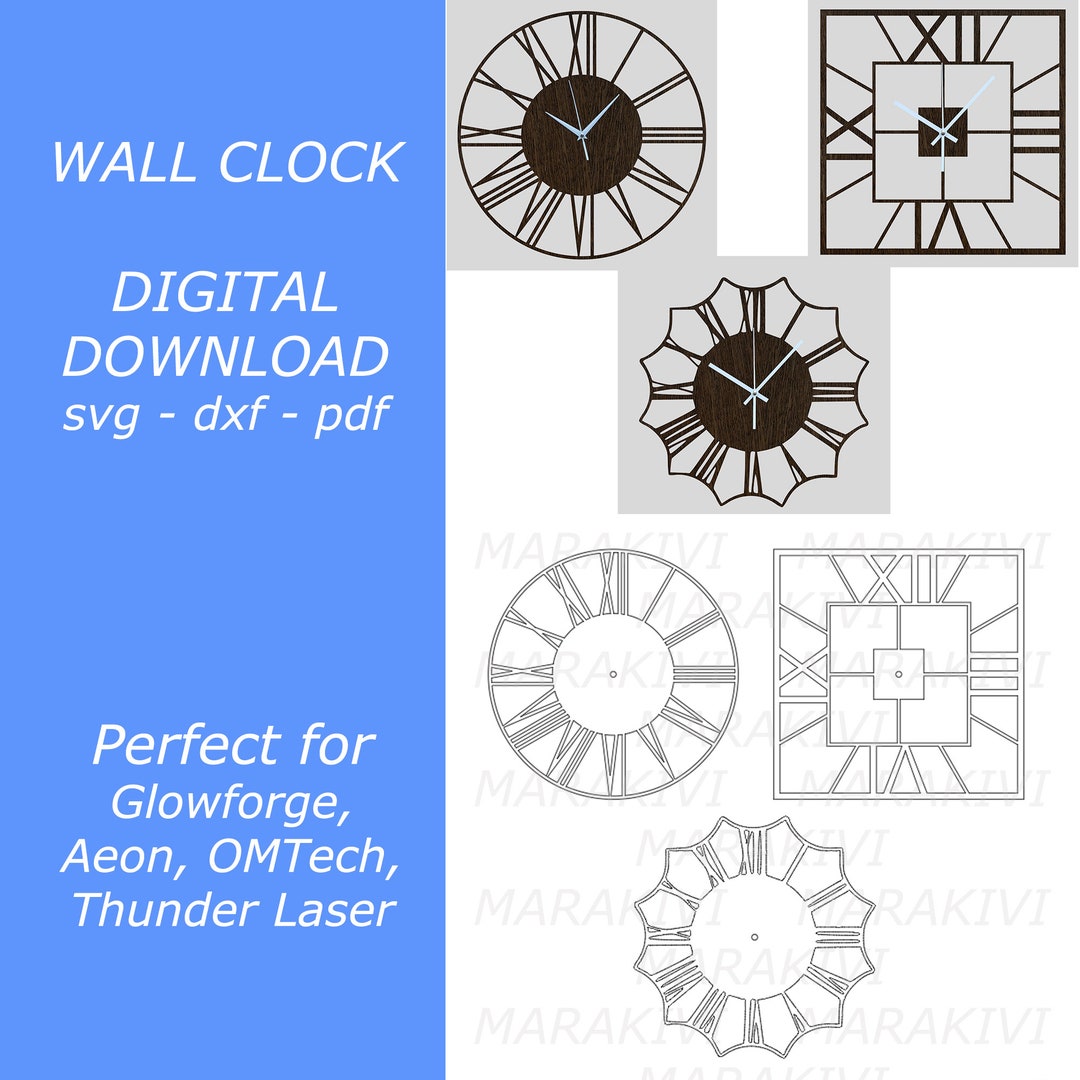 Wall Clock Roman Numbers 3 Designs - SVG Digital Download - Perfect for ...