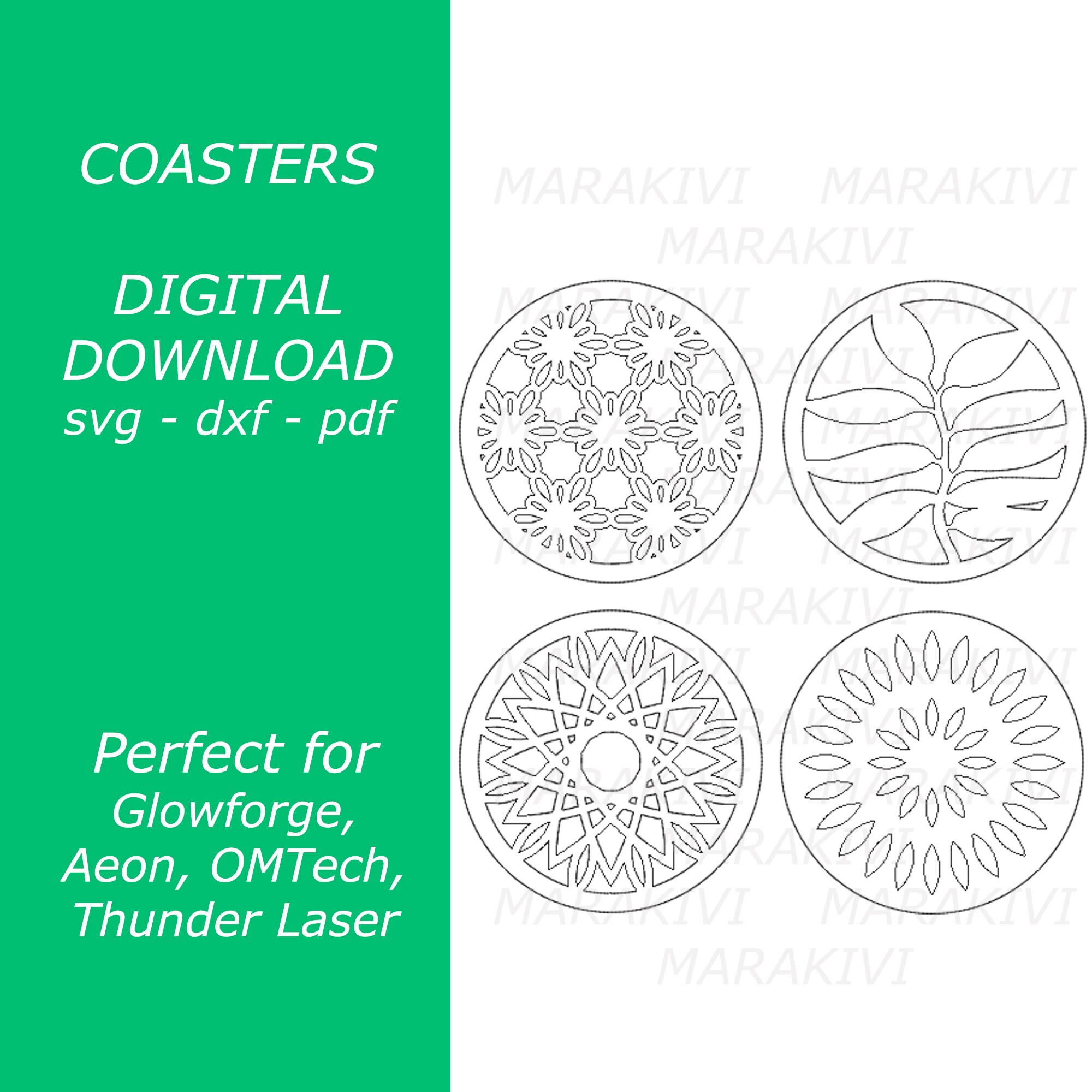 Set of 36 COASTERS SVG Digital Download Perfect for Glowforge, Aeon ...