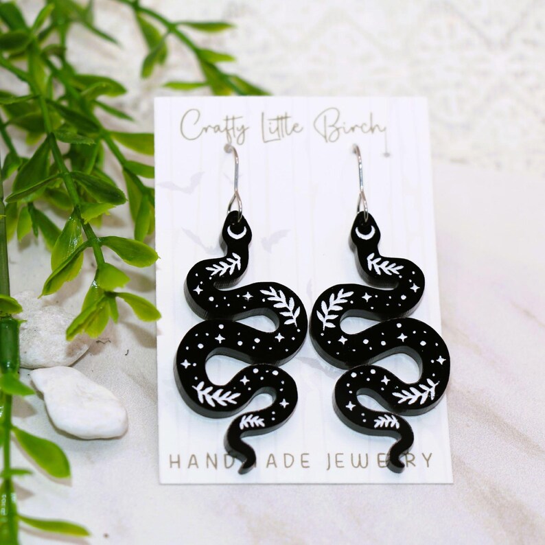 Celestial Snake Dangle Earrings: Iridescent Acrylic Snake Jewelry - Etsy