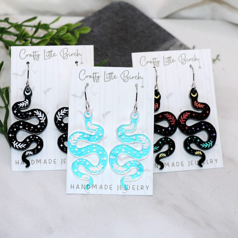 Celestial Snake Dangle Earrings: Iridescent Acrylic Snake Jewelry - Etsy