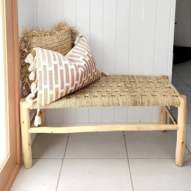 Moroccan Traditional Wooden Straw Bench Berber Chair Made - Etsy
