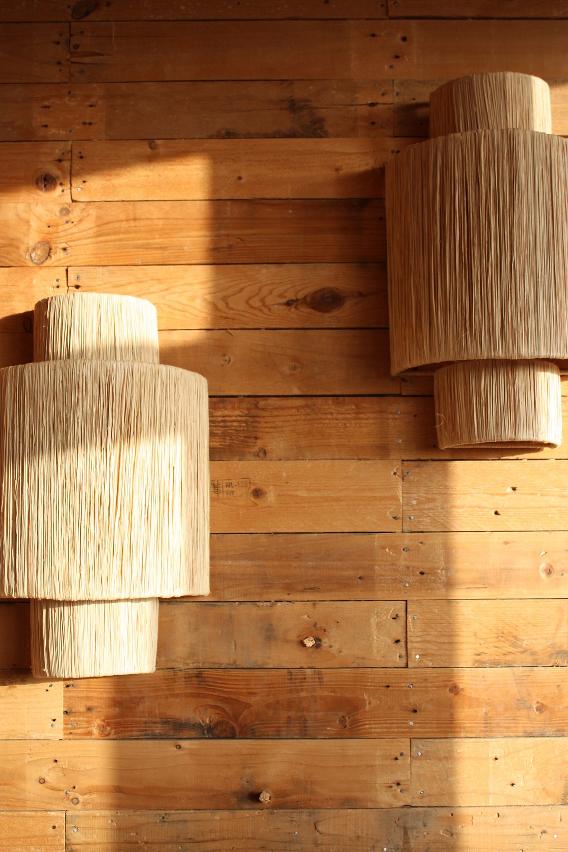 Set of 2 Raffia Wall Lamp - Etsy