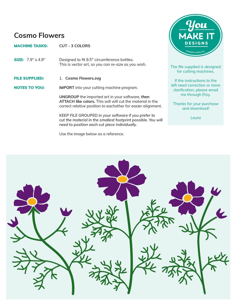 Cosmo Flowers 3 Color .SVG Cut File for Decorating a Glass Bottle or T ...