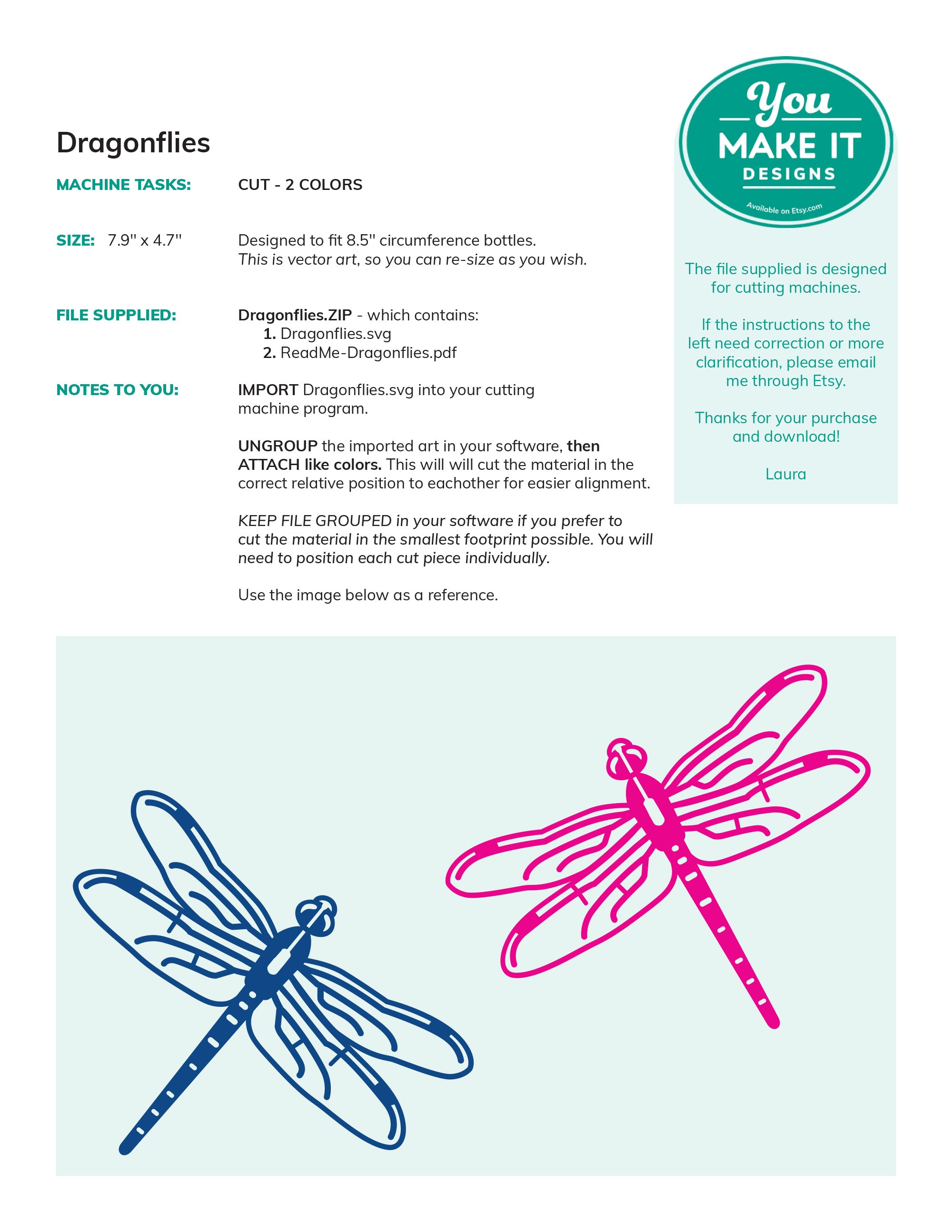 Dragonflies 2 Color .SVG Cut File for Decorating a Glass Bottle or T-shirt - Etsy