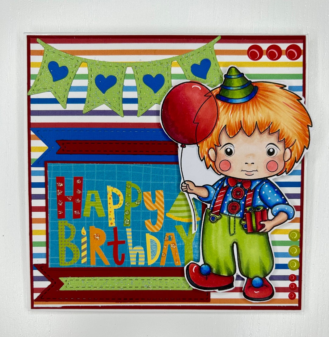 Birthday Card, Kids Card, Clown Card, Fun Card, Greeting Card, Blank ...