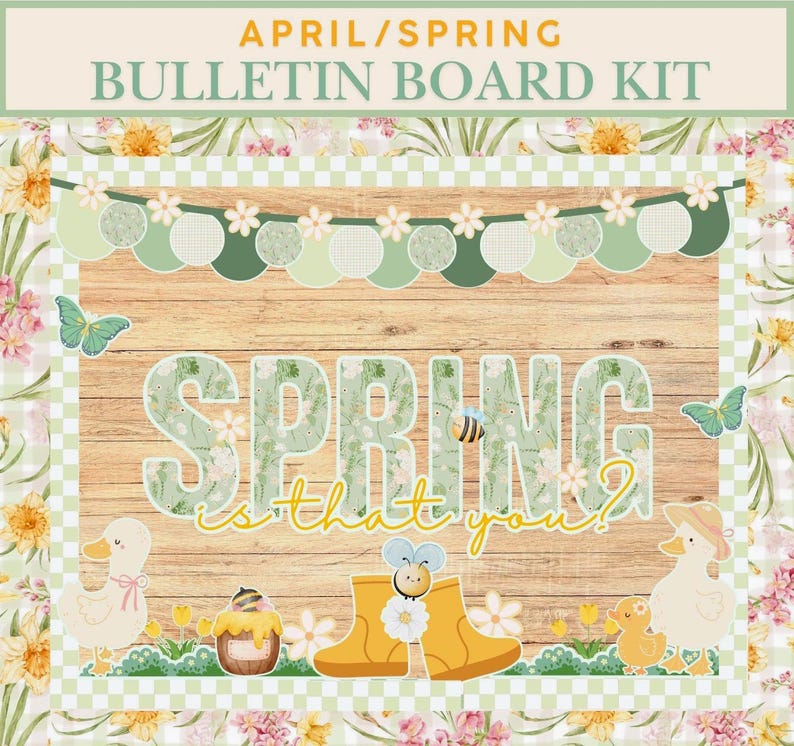 Spring Bulletin Board Kit Digital Decor for Classroom Theme April ...
