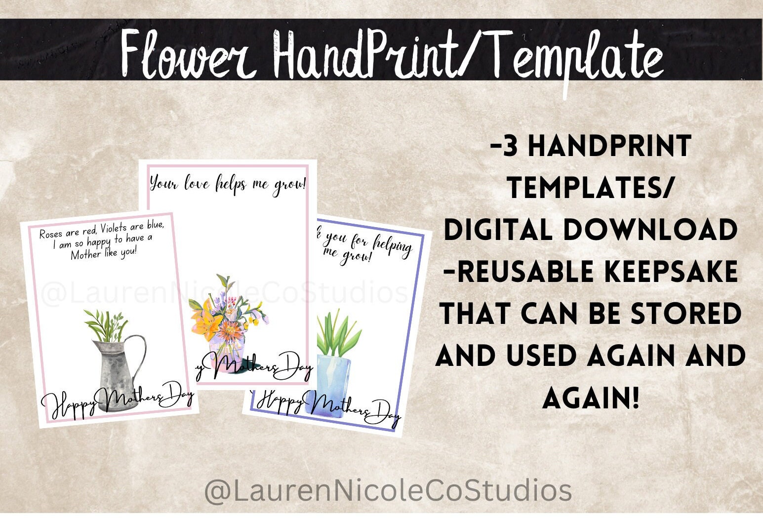 Mother’s Day Template/ Handprint Flowers/ Digital Download/ Gift for ...