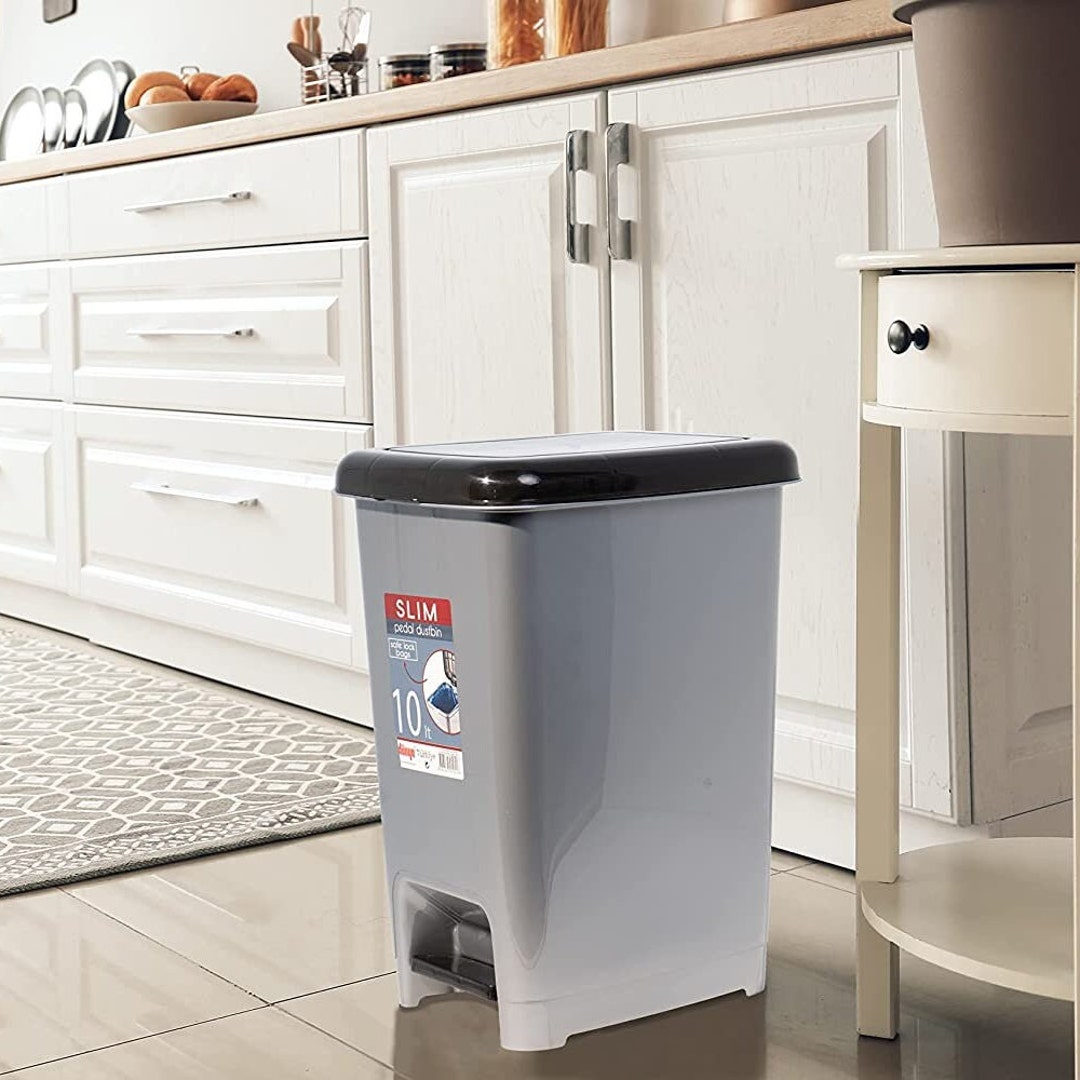10 Litre Plastic Slim Foot Pedal Bin Home Bedroom Bathroom Kitchen ...