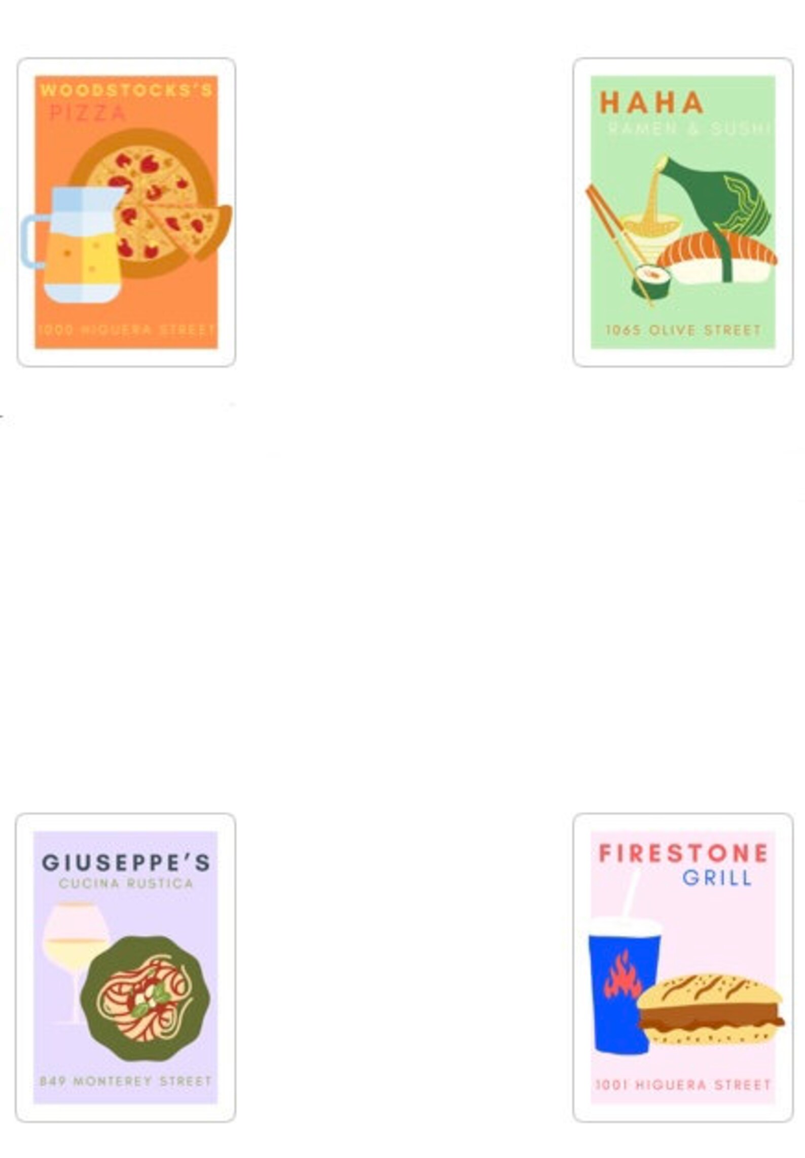 Custom College Town Cal Poly Poster Set -- SAN LUIS OBISPO Restaurants ...