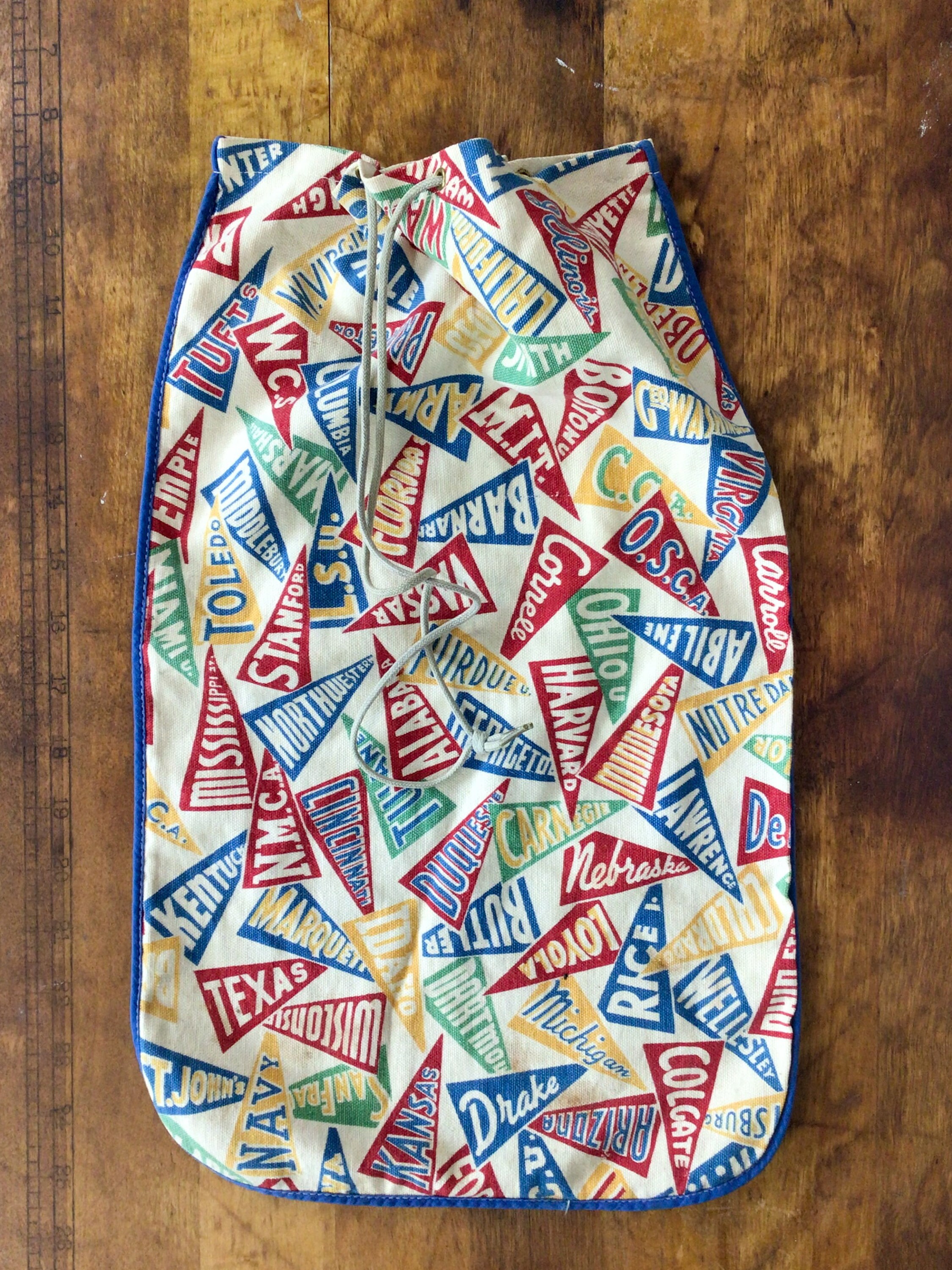Vintage 50s Bag | Vintage College Pennant Print Gym Bag | 1950s Cotton ...