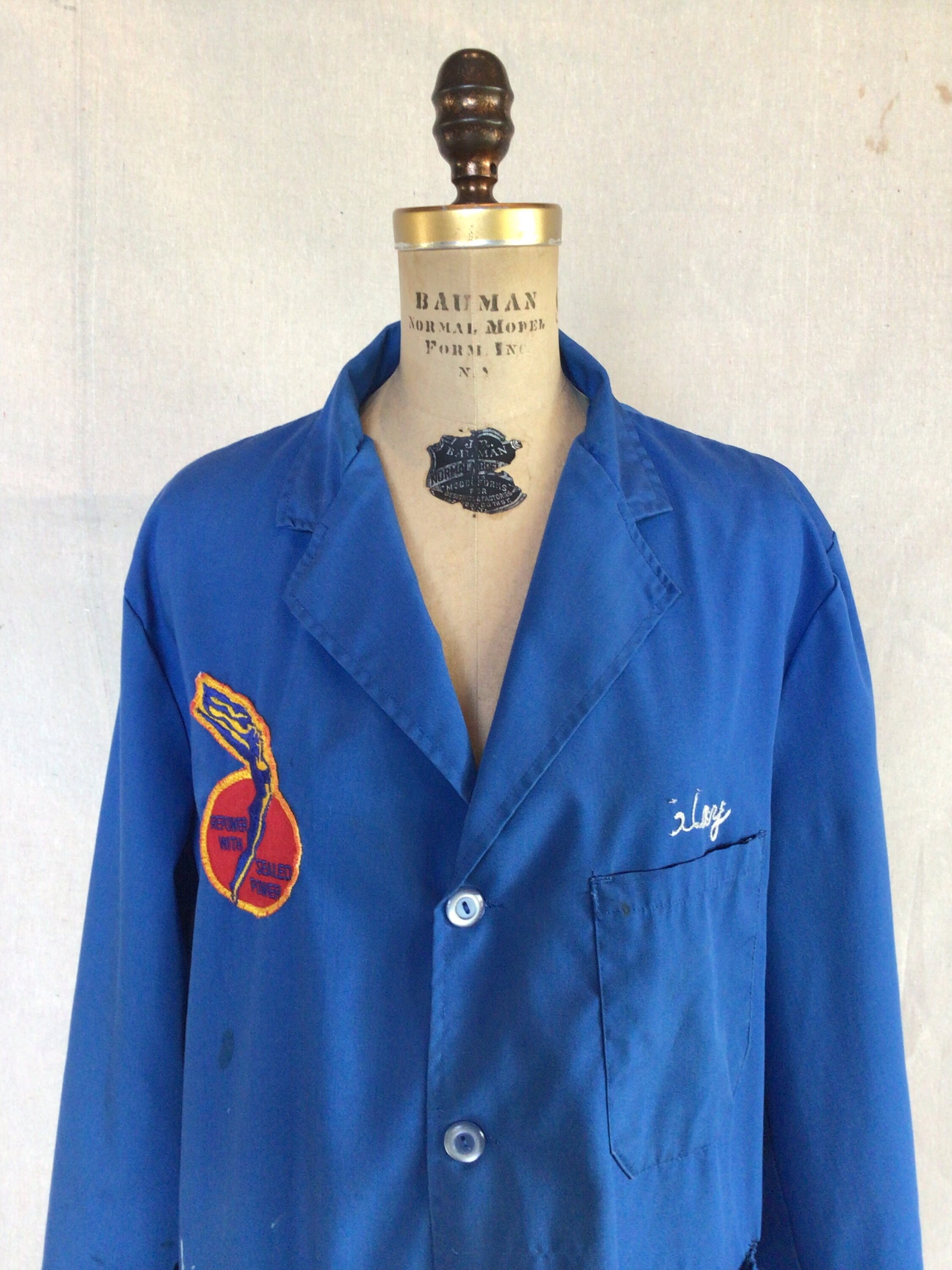 Vintage 60s Jacket Vintage Blue Mechanic Jacket 1960s Topp Master ...