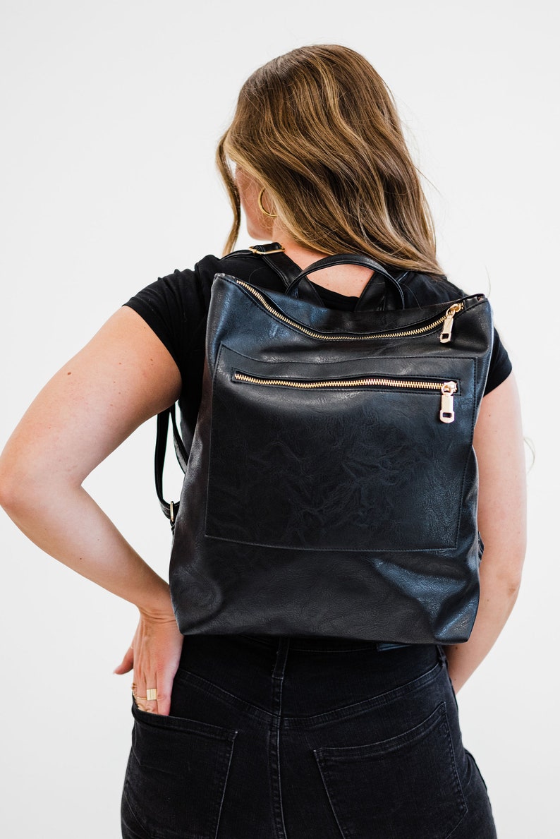 Reese Vegan Leather Backpack With Gold Hardware - Etsy
