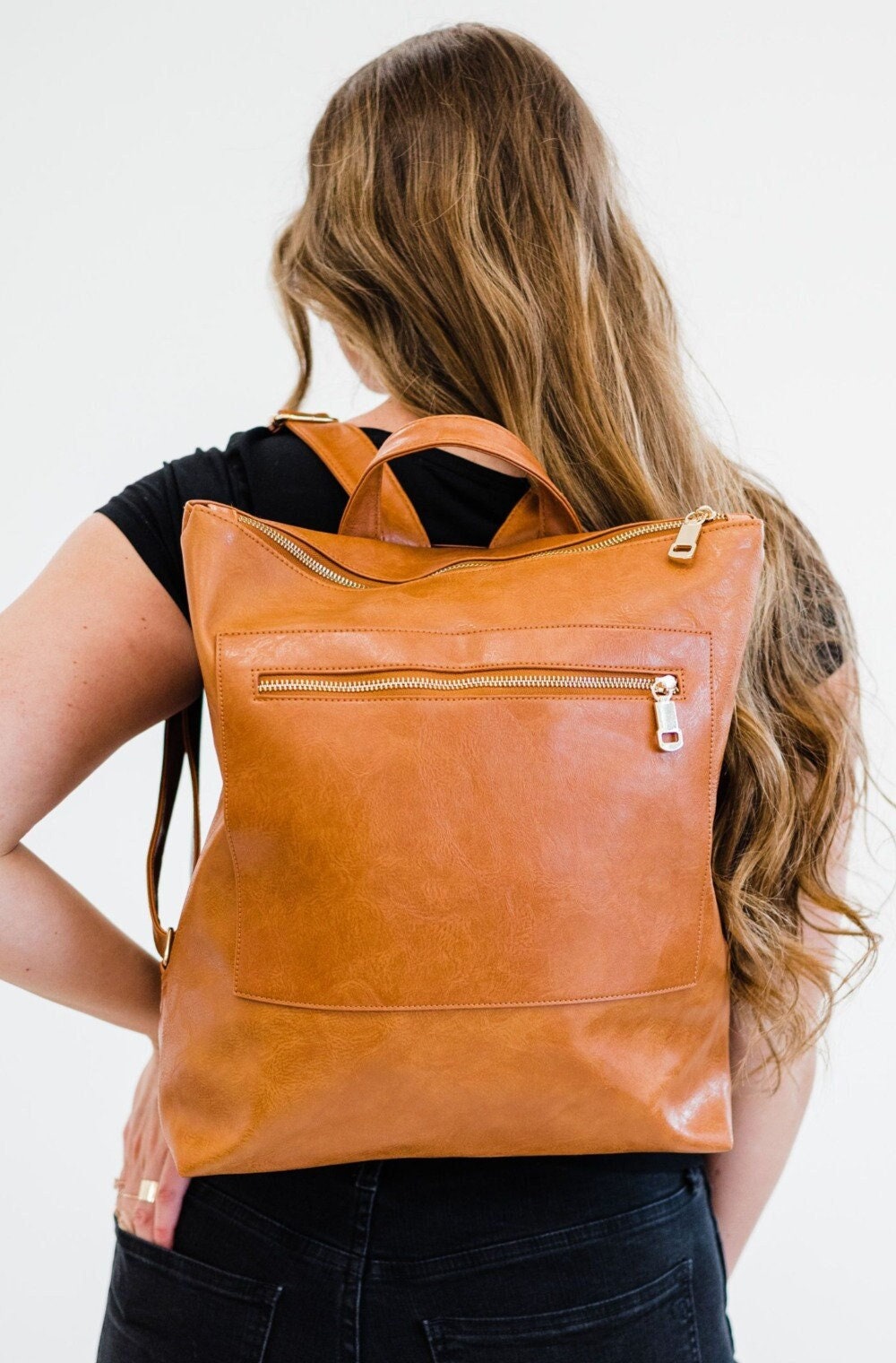 Reese Vegan Leather Backpack With Gold Hardware: Large Women's School ...