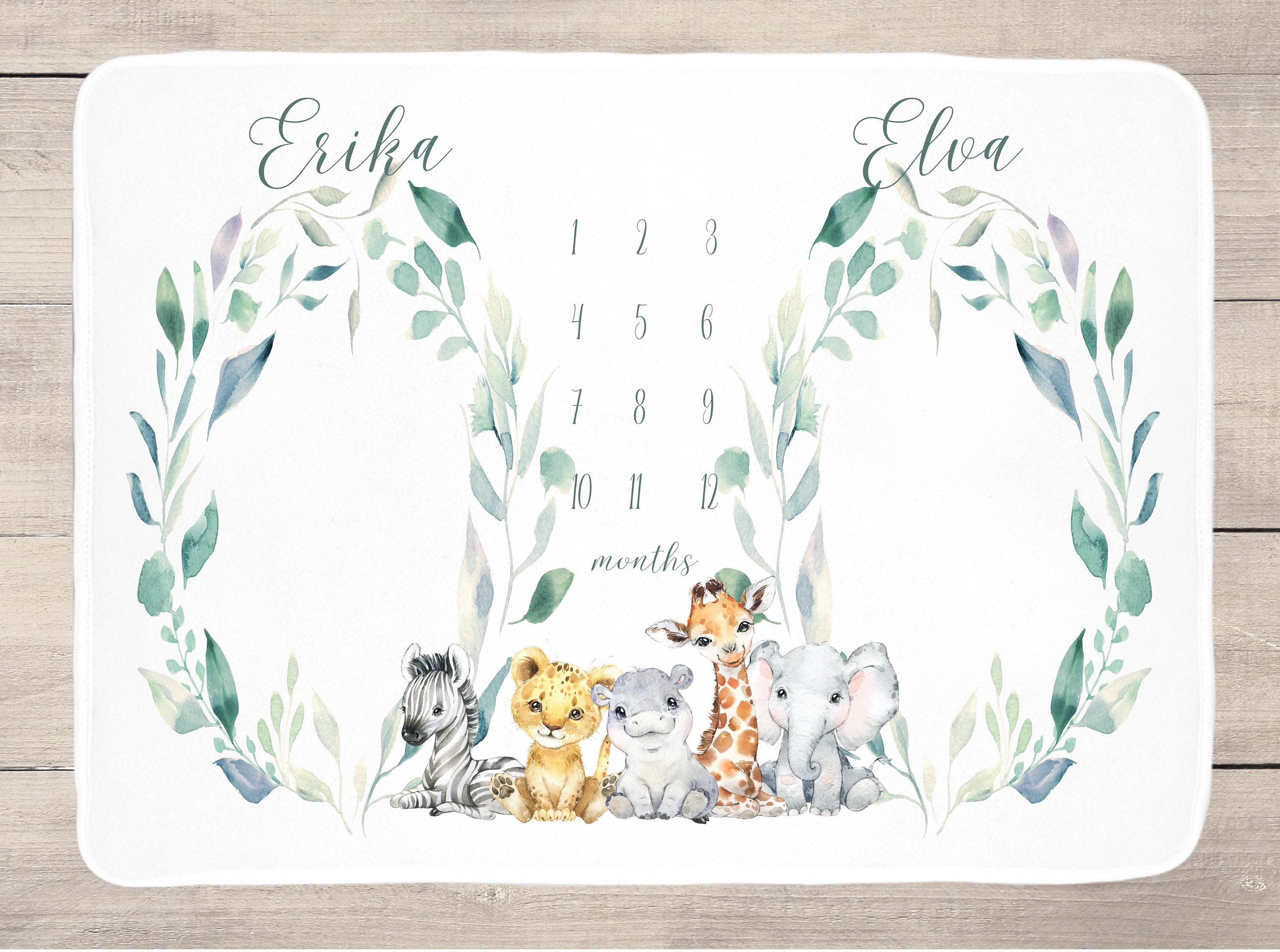 Zoo Twins Milestone Blanket, Animals Twins Monthly Blanket, Safari ...