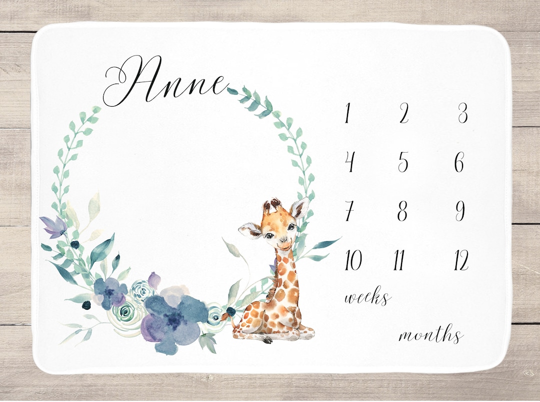 Giraffe Milestone Blanket, Baby Girl Blanket, Baby Milestone Mat, Baby ...
