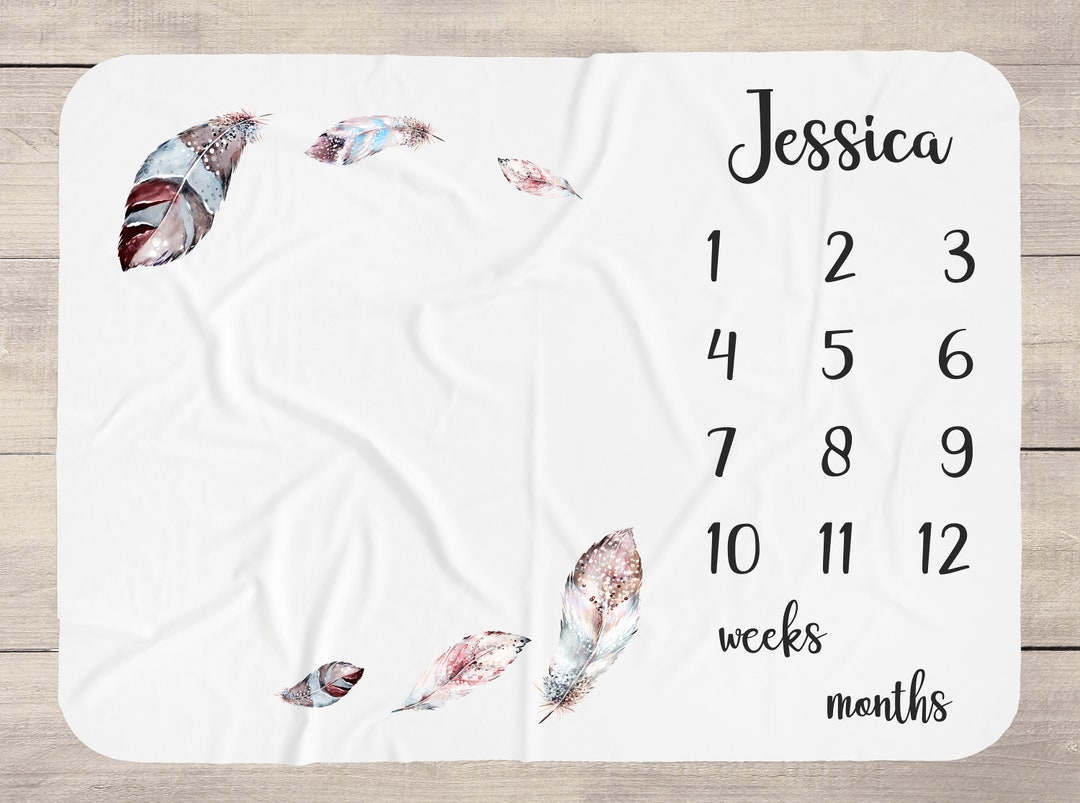 Feathers Milestone Blanket, Bohemian Milestone Mat, Baby Age Blanket ...
