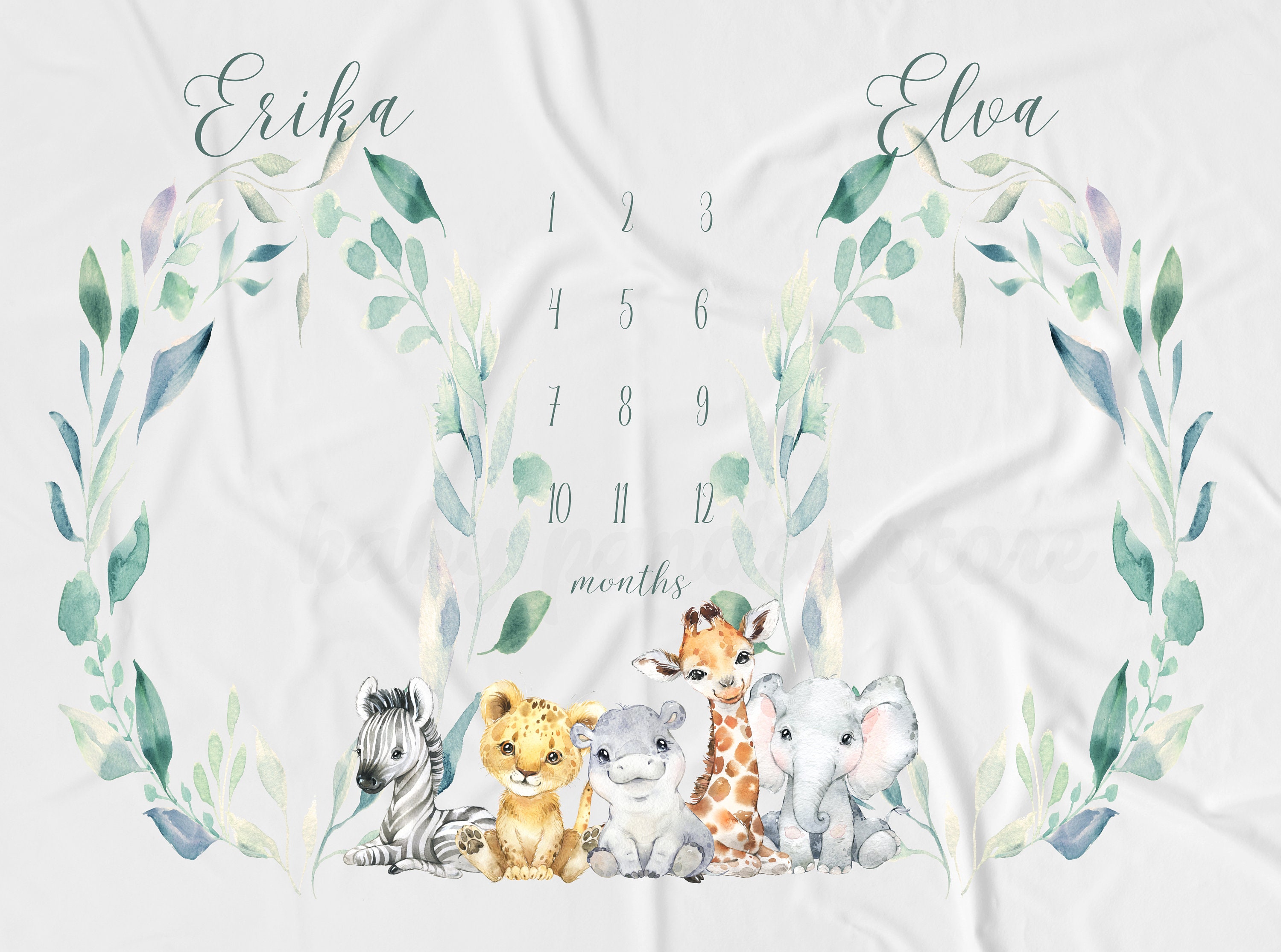 Zoo Twins Milestone Blanket, Animals Twins Monthly Blanket, Safari ...