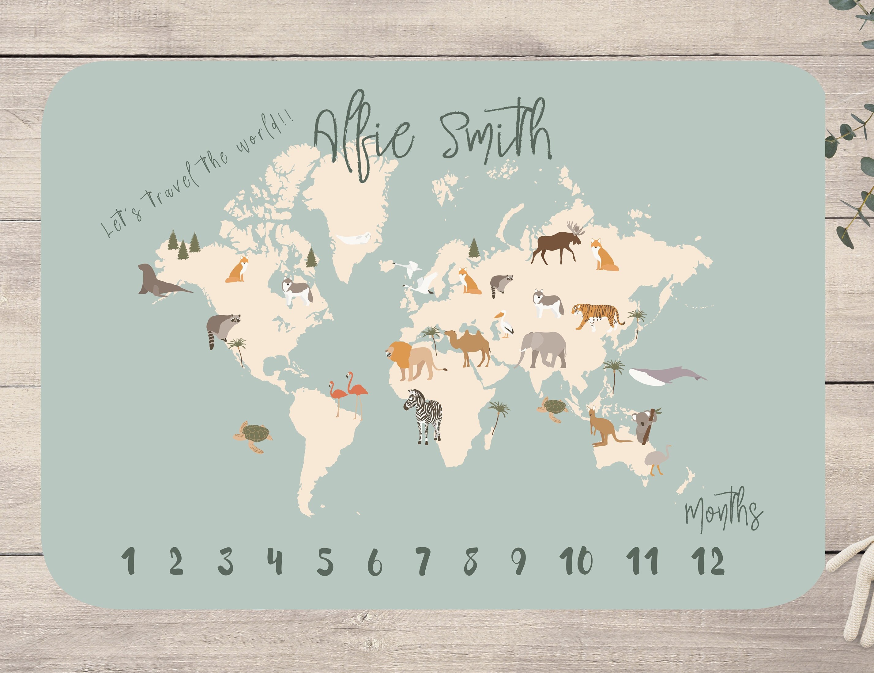 World Map Milestone Blanket Travel Theme Age Blanket Animals - Etsy