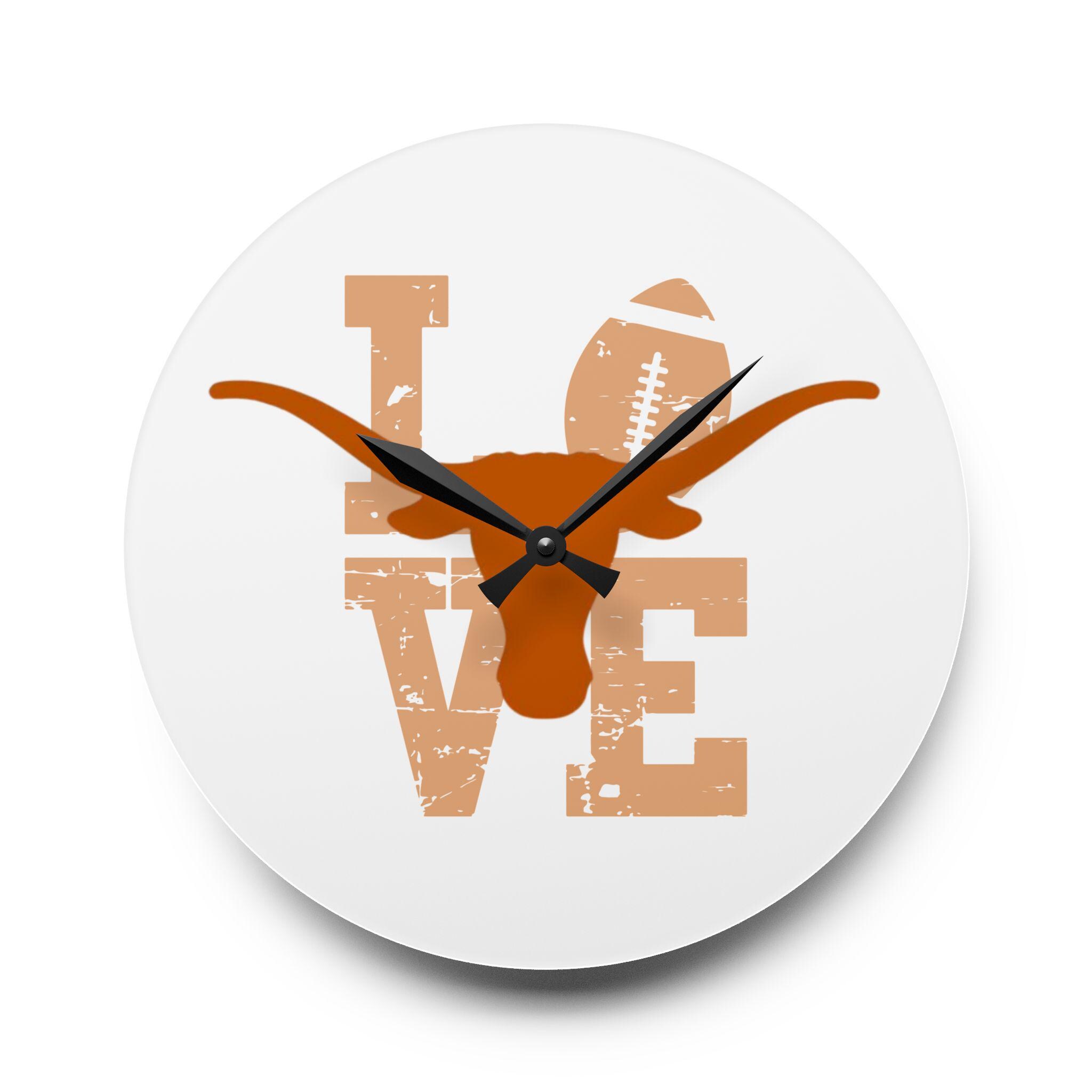 Texas Longhorn Logo Acrylic Wall Room Dorm Table Desk Clock Hook Em ...