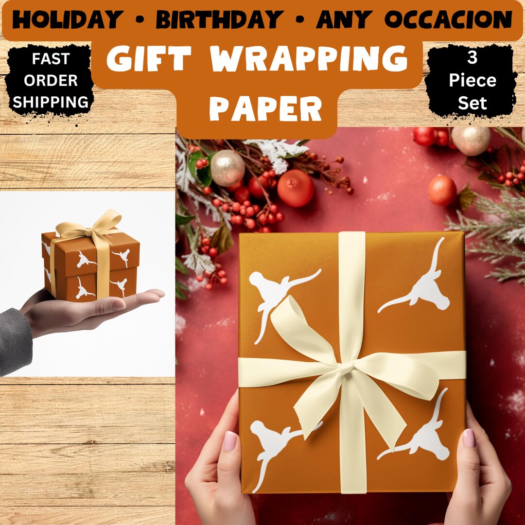 Trending Texas Longhorn Logo Holiday Gift Wrapping Paper 3-pc. Sheet ...