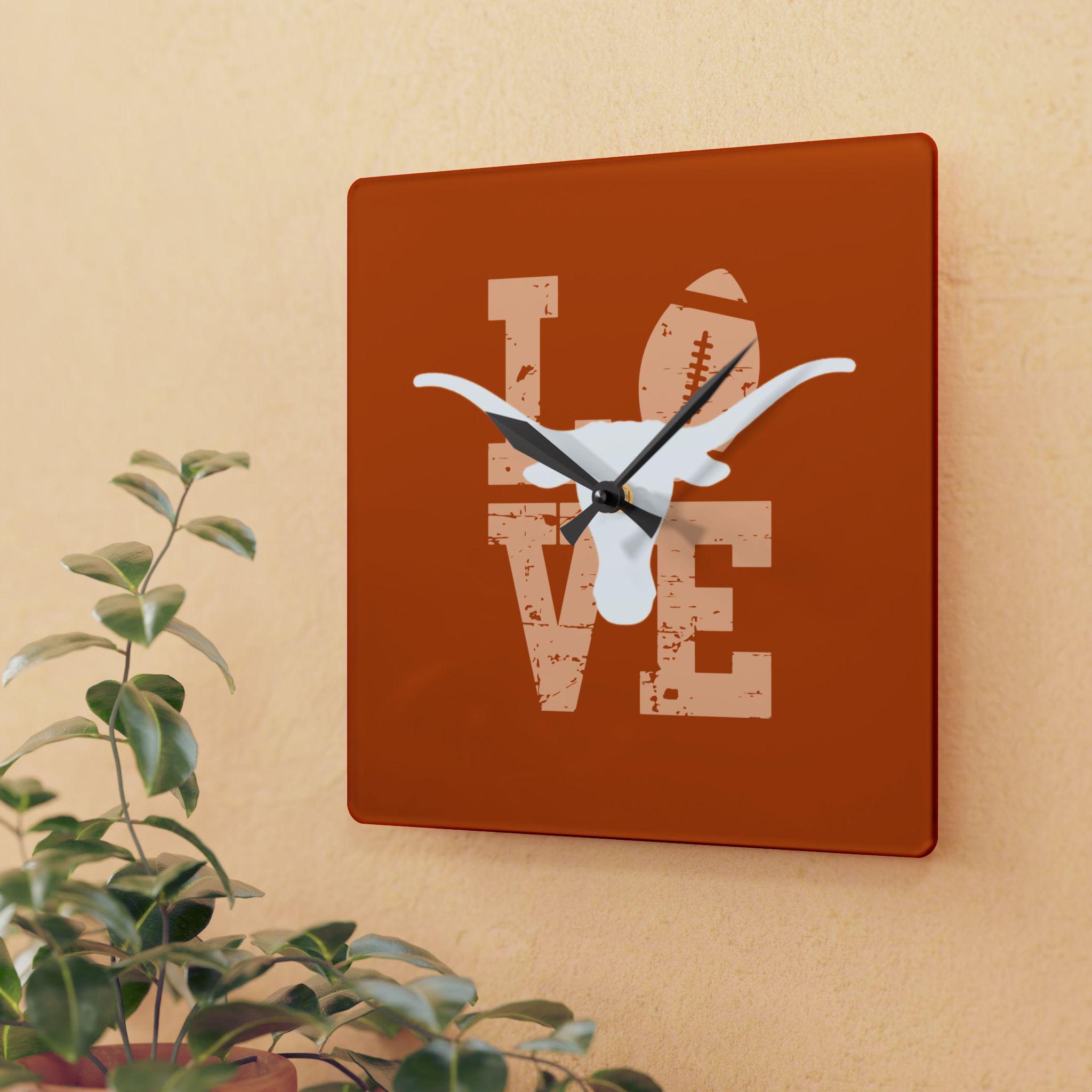 Texas Longhorn Logo Acrylic Wall Room Dorm Table Desk Clock Hook Em ...