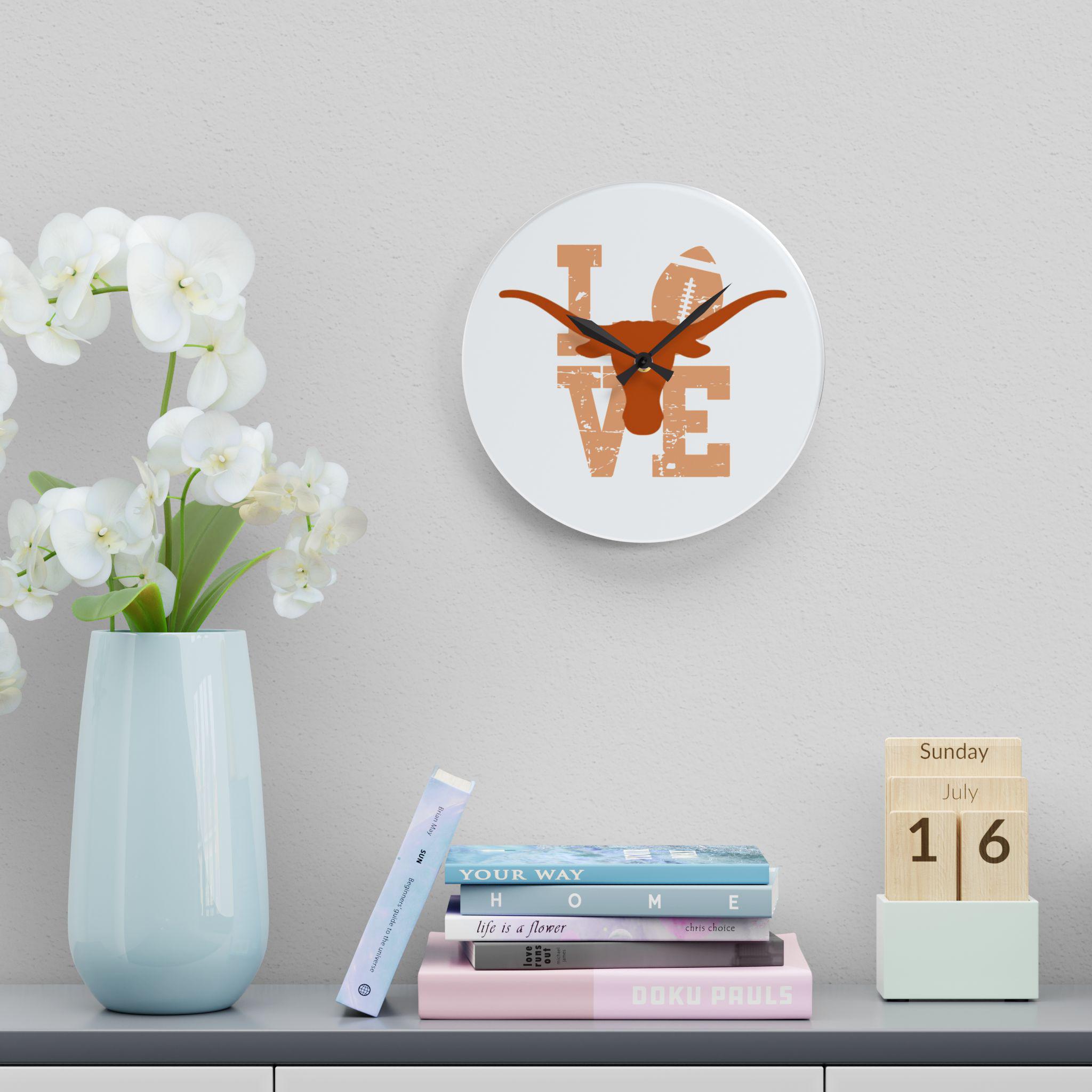 Texas Longhorn Logo Acrylic Wall Room Dorm Table Desk Clock Hook Em ...