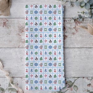 Mahjong Tea Towel, Beautiful White and Blue Mahjong Tile Pattern ...