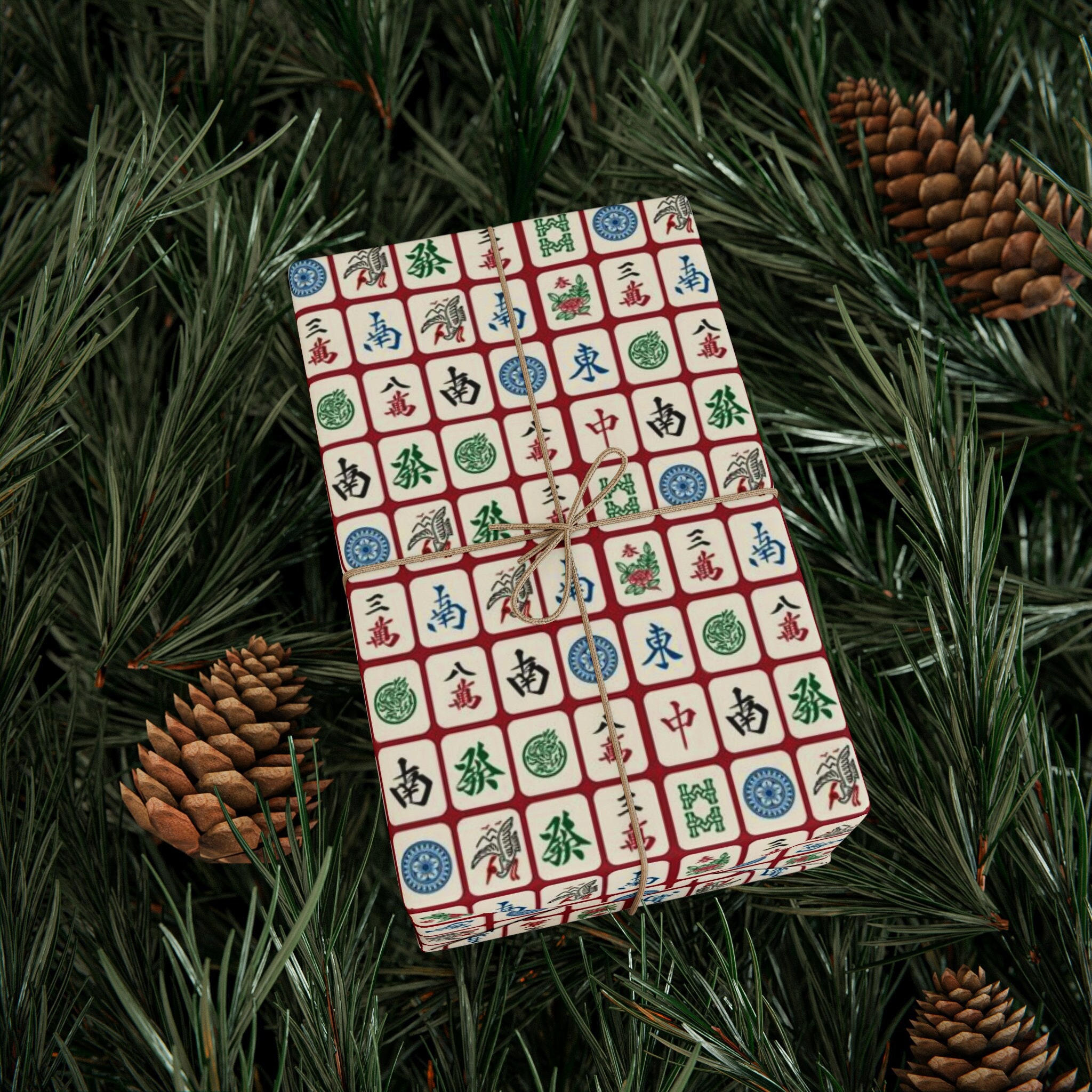 Elegant Mahjong Tile Pattern Gift Wrap, Vintage Inspired Wrapping Paper ...