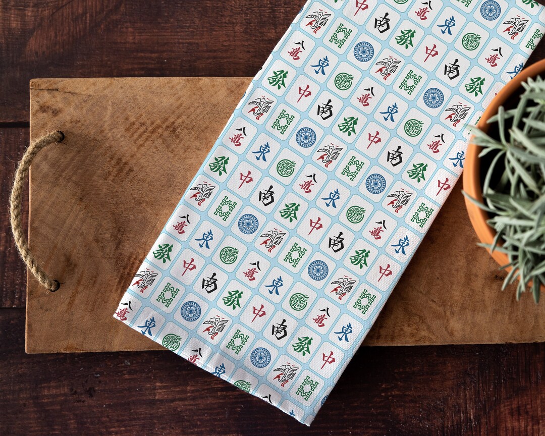 Mahjong Tea Towel Beautiful White and Blue Mahjong Tile - Etsy