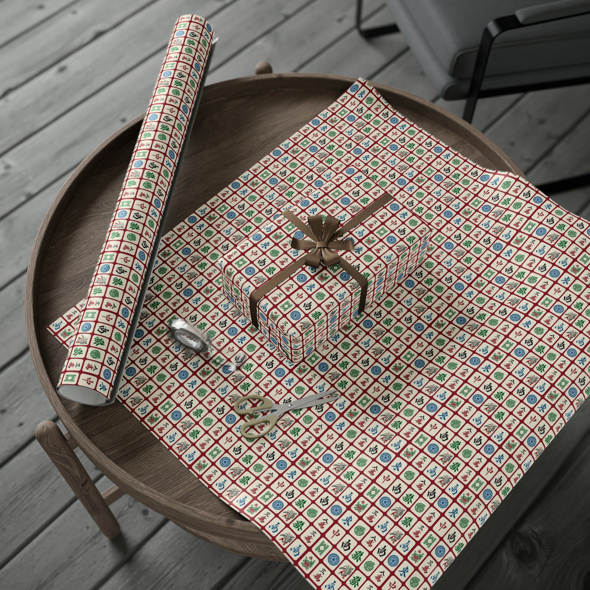 Elegant Mahjong Tile Pattern Gift Wrap, Vintage Inspired Wrapping Paper ...