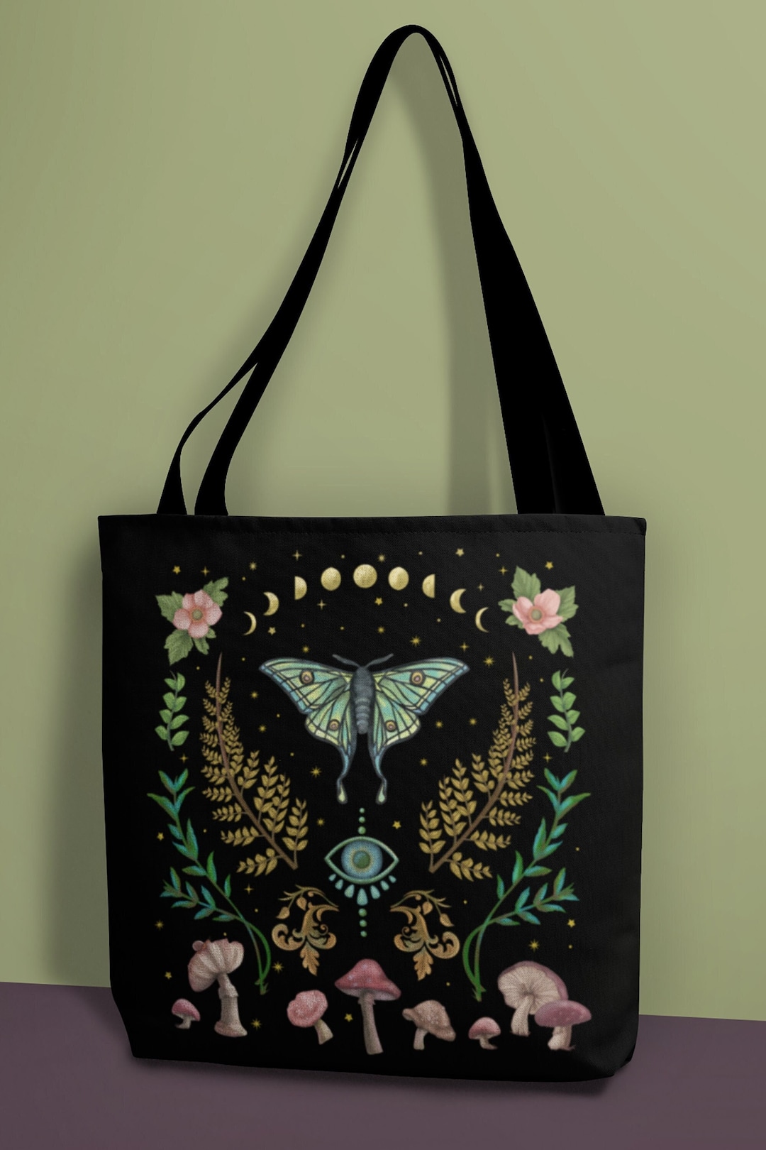 Mystical Luna Moth Tote Bag, Cottagecore Botanical Fashion Accessory ...