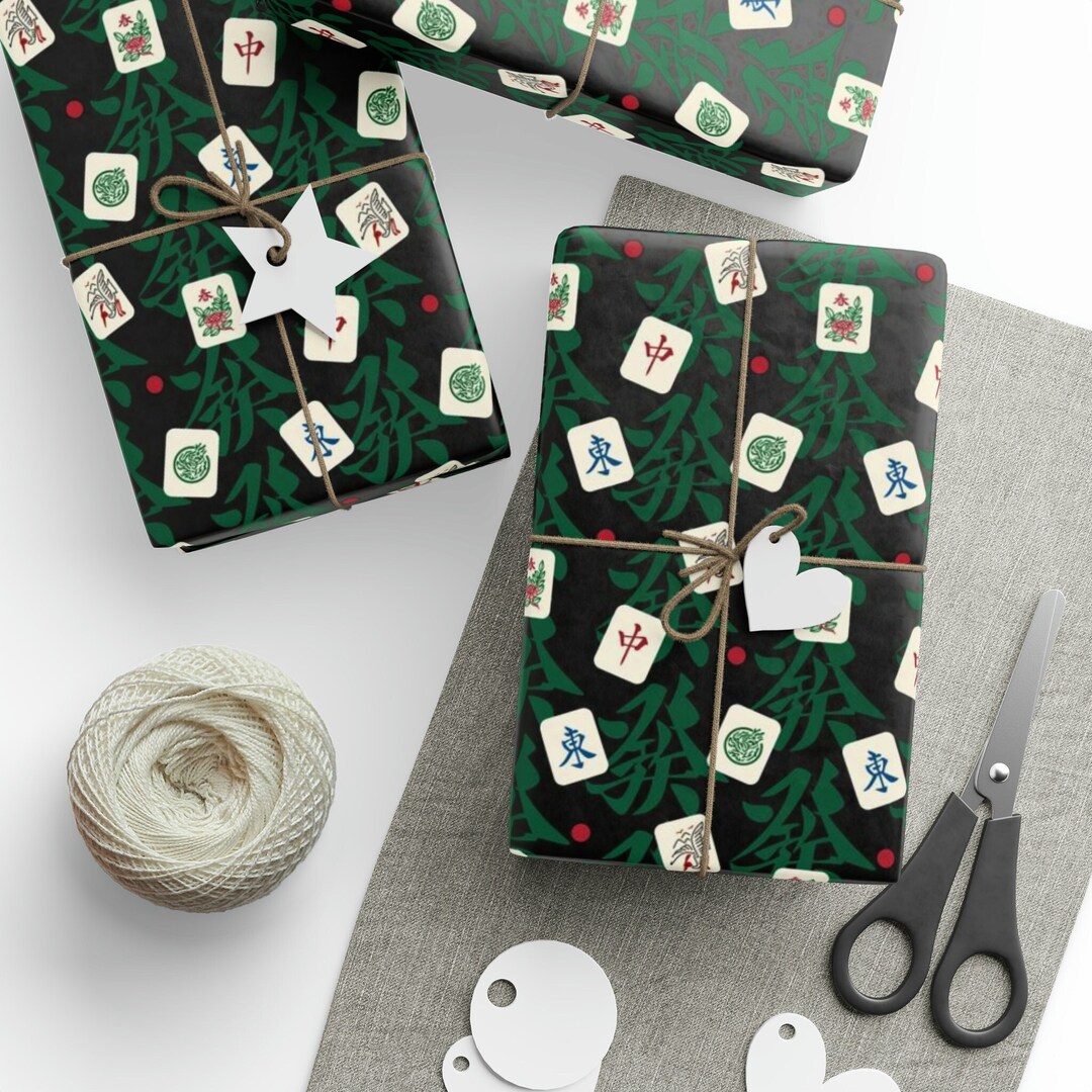 Beautiful Mahjong Wrapping Paper, Mahjong Tiles on Red and Green ...