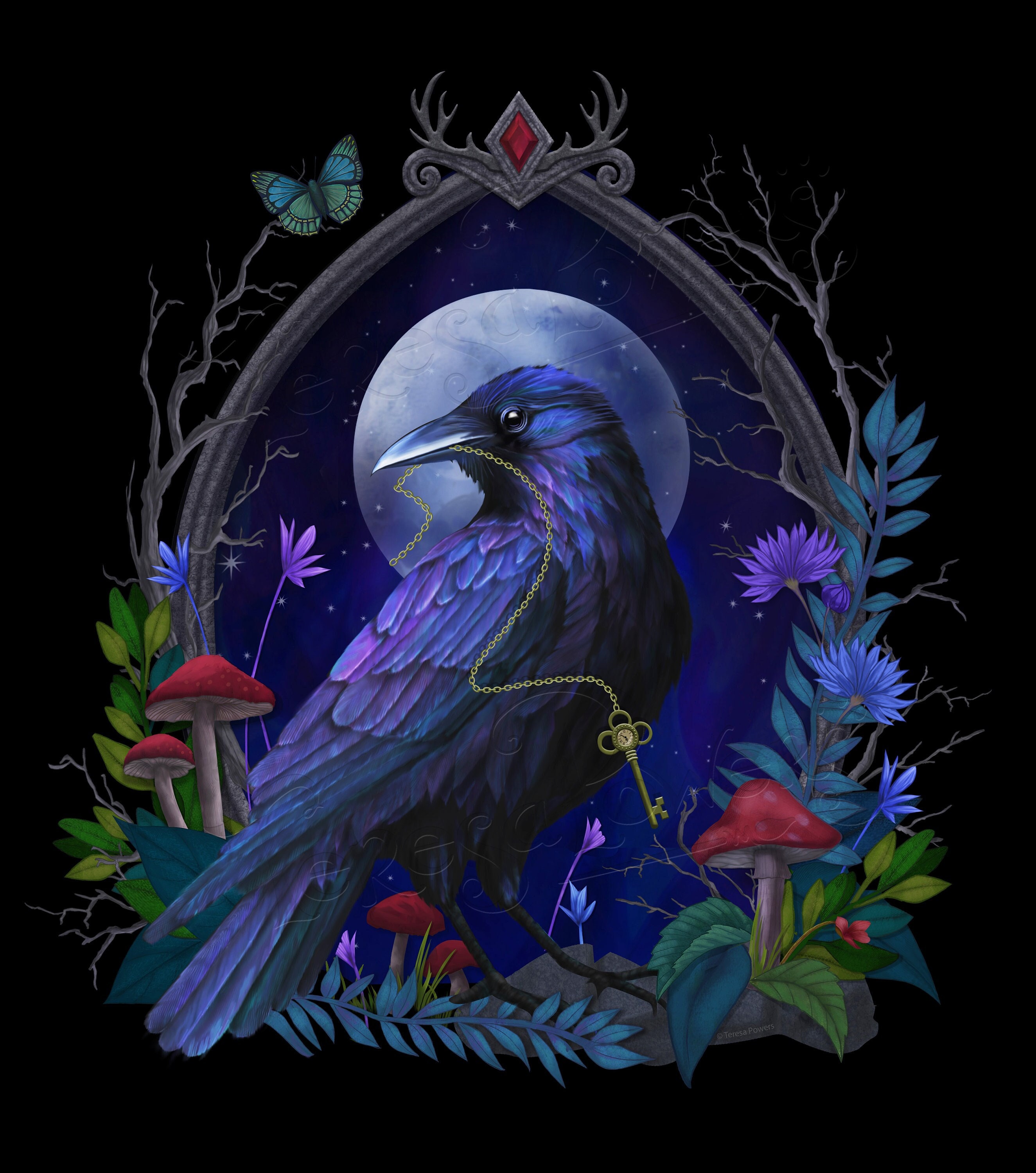 Gothic Raven Wall Art, Cottagecore Home Décor, Enchanted Woodland Art ...