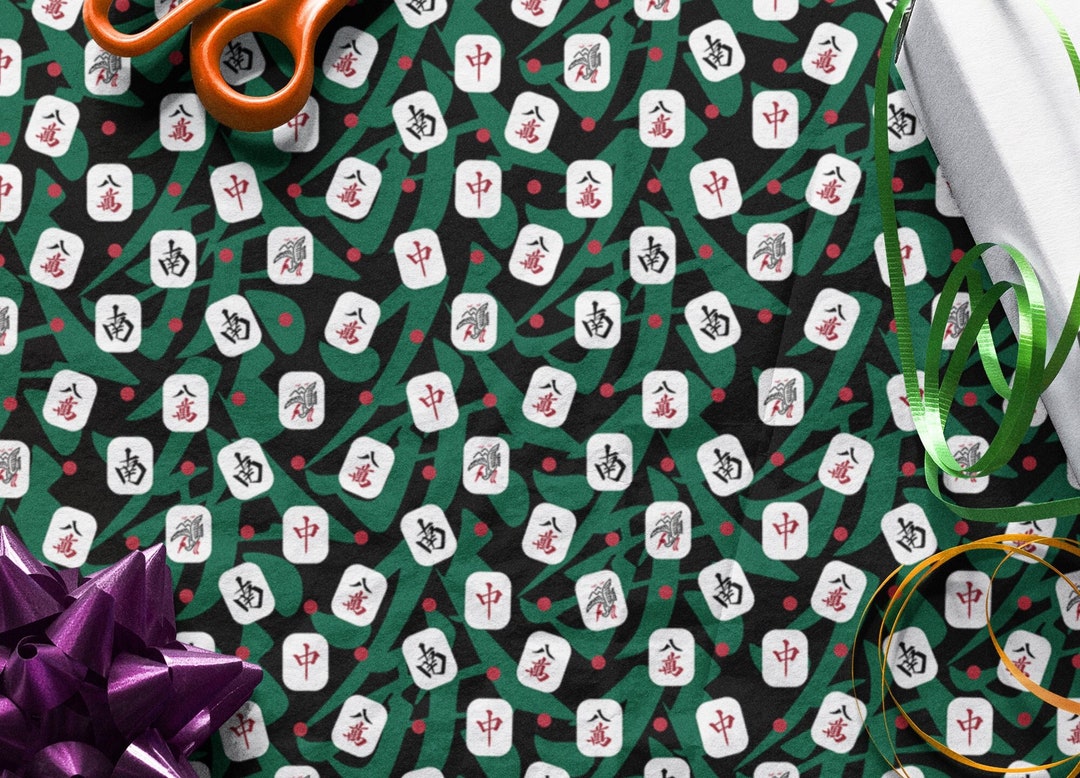 Beautiful Mahjong Wrapping Paper, Mahjong Tiles on Red and Green ...
