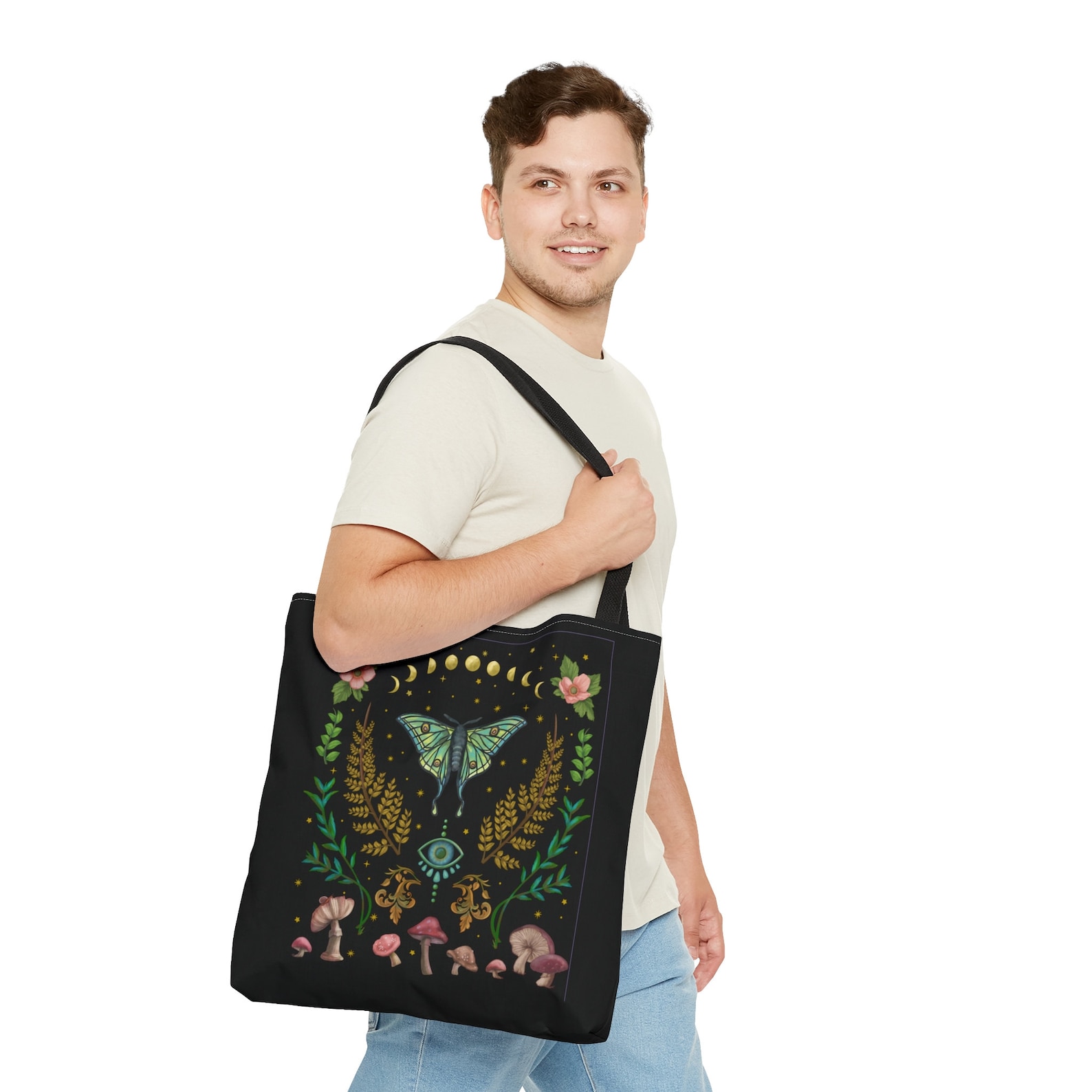 Mystical Luna Moth Tote Bag, Cottagecore Botanical Fashion Accessory ...