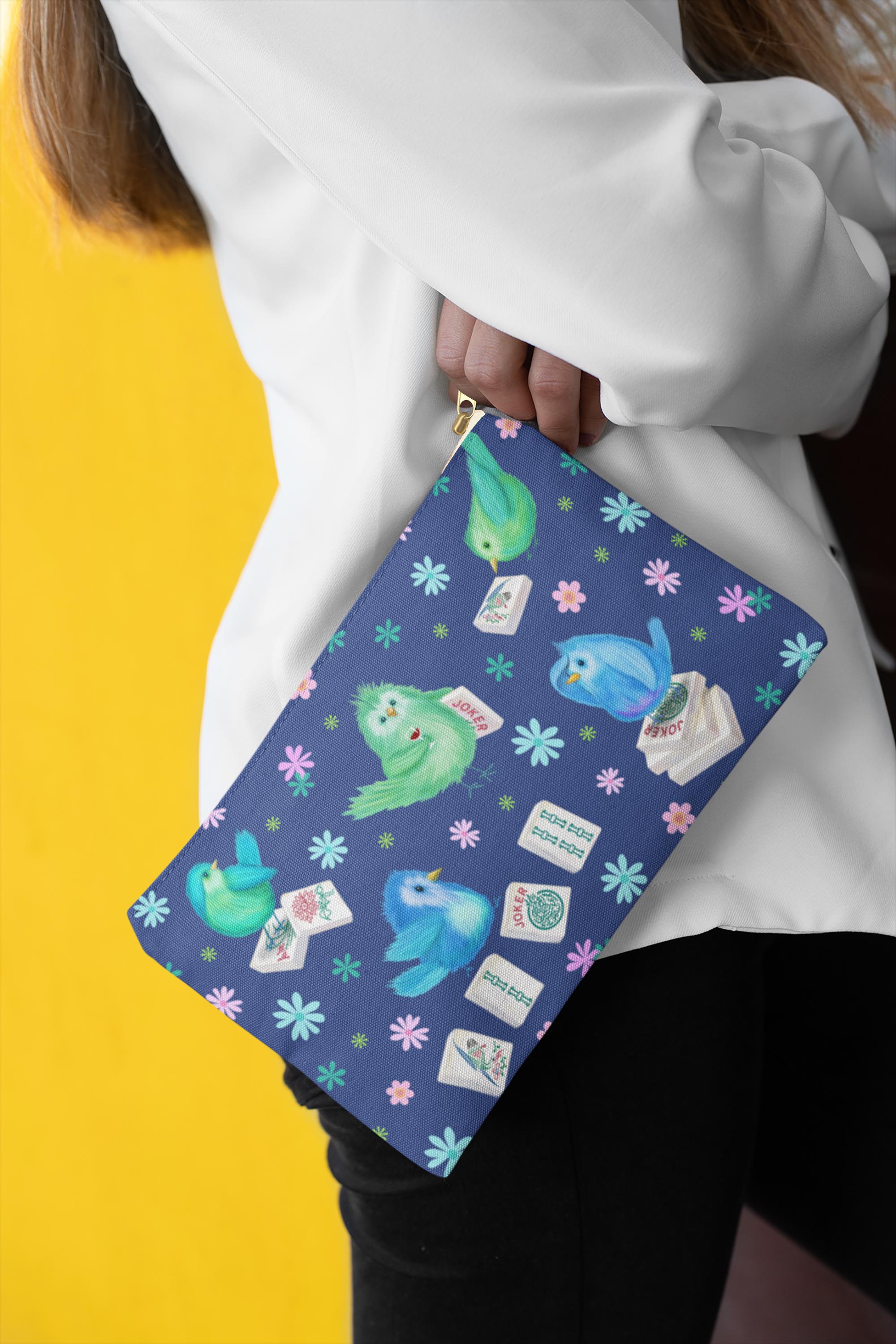 Mahjong Sparrow Card and Coin Pouch, Playful Birds Design, Perfect Gift ...