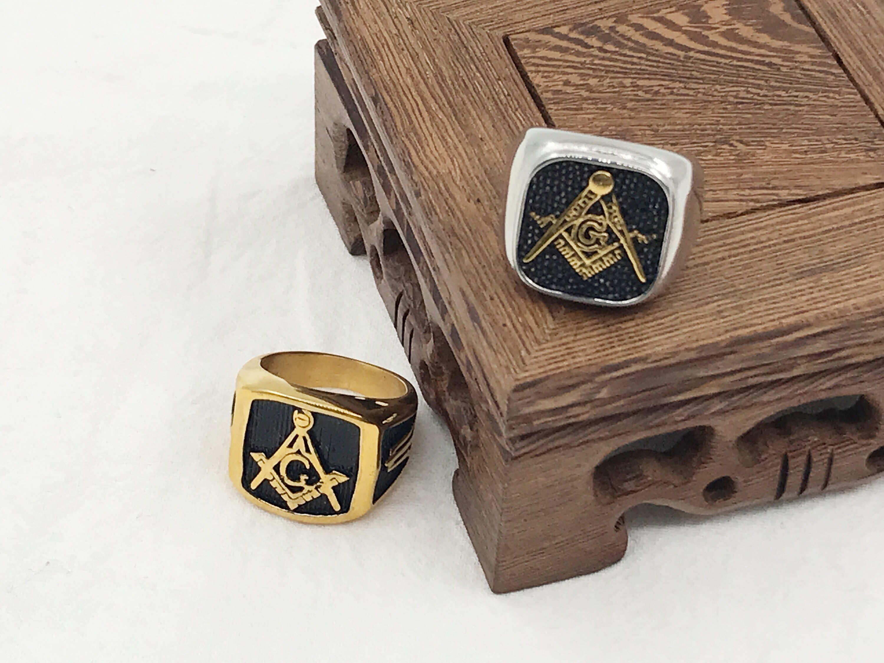 Black Masonic Ring, Stainless Steel Signet Freemason Gold Tone, Silver ...