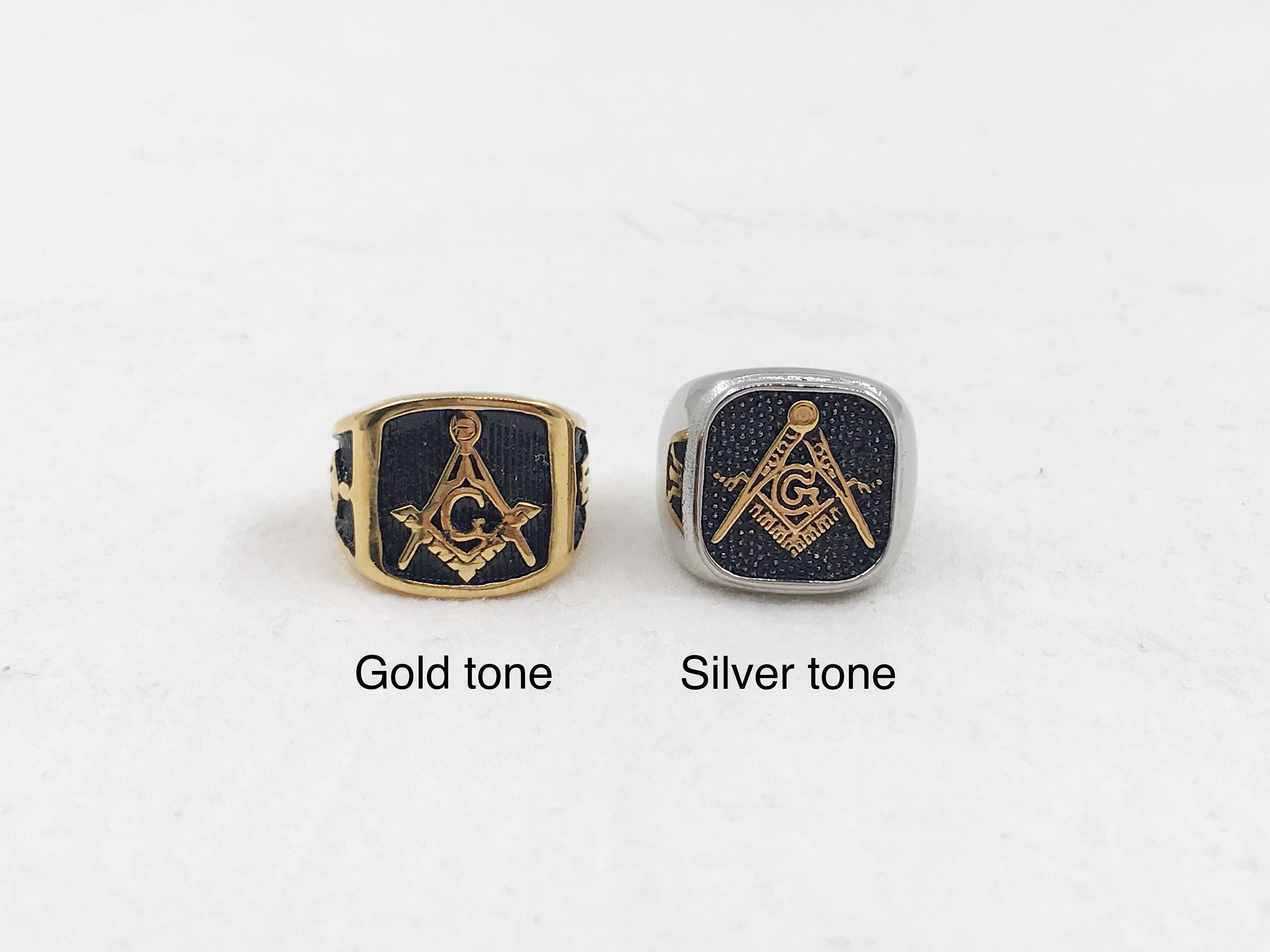 Black Masonic Ring, Stainless Steel Signet Freemason Gold Tone, Silver ...