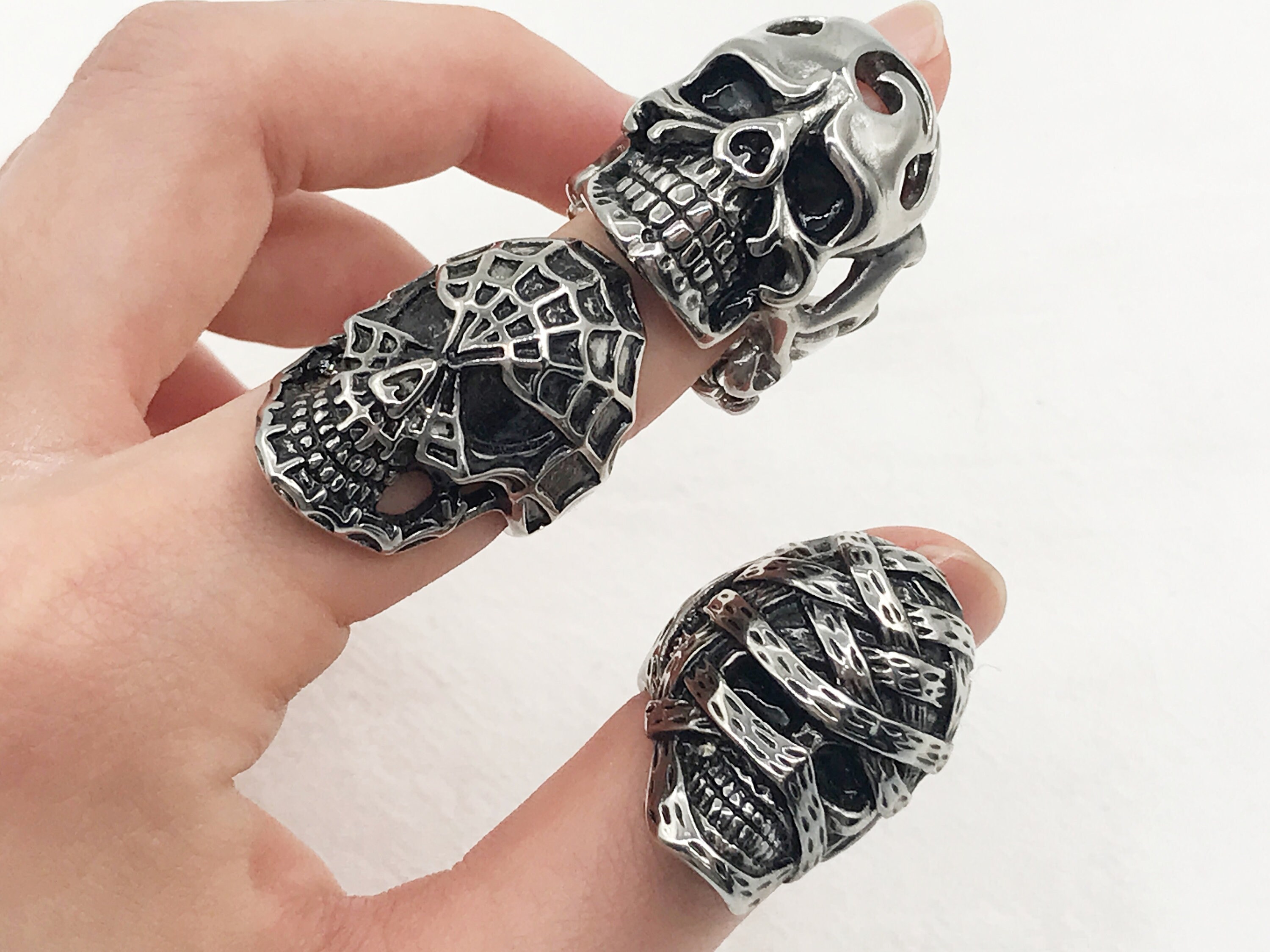 Vintage Style Punk Hip Hop Skull Stainless Steel Ring for Men or Women ...
