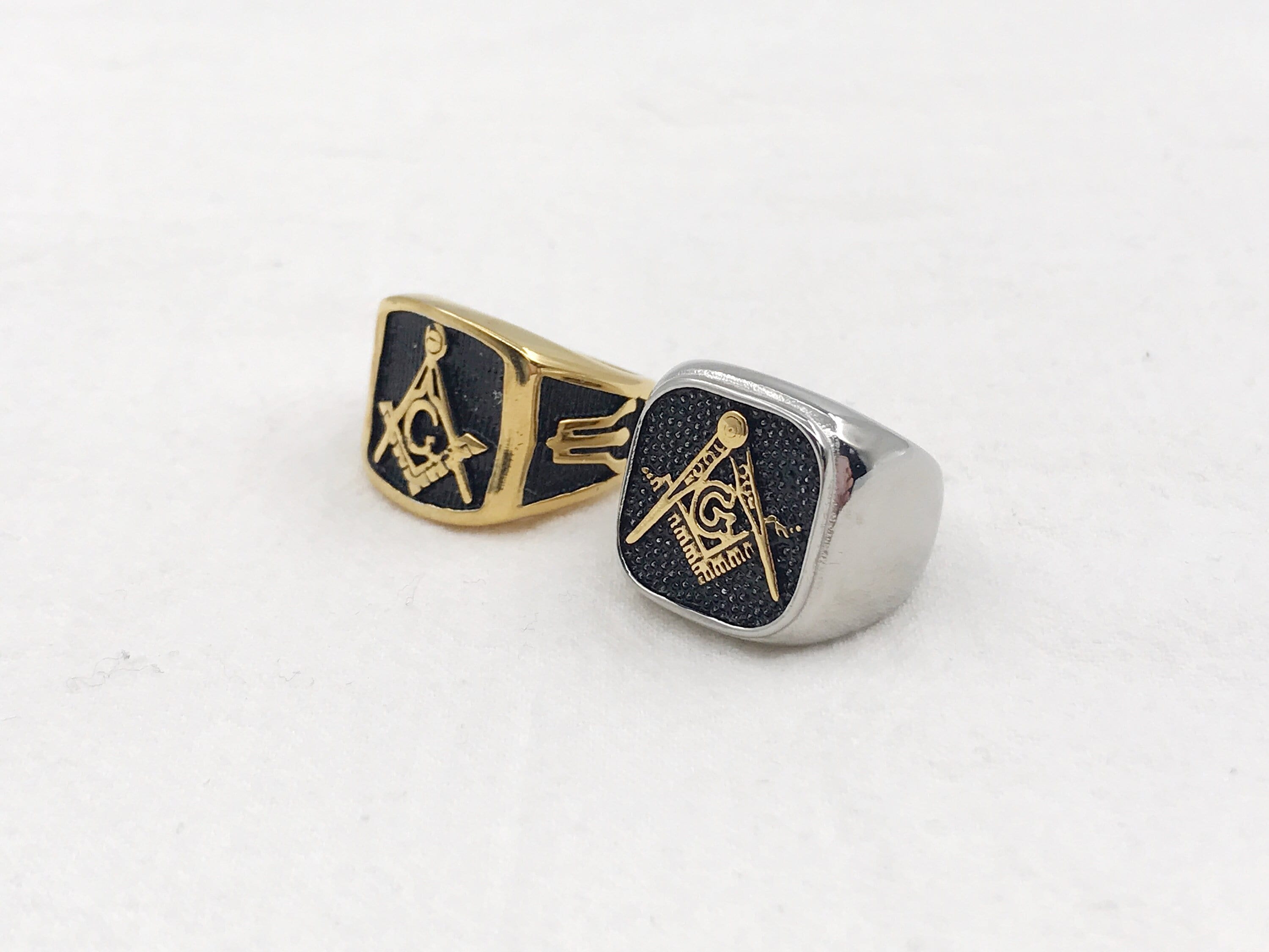 Black Masonic Ring, Stainless Steel Signet Freemason Gold Tone, Silver ...