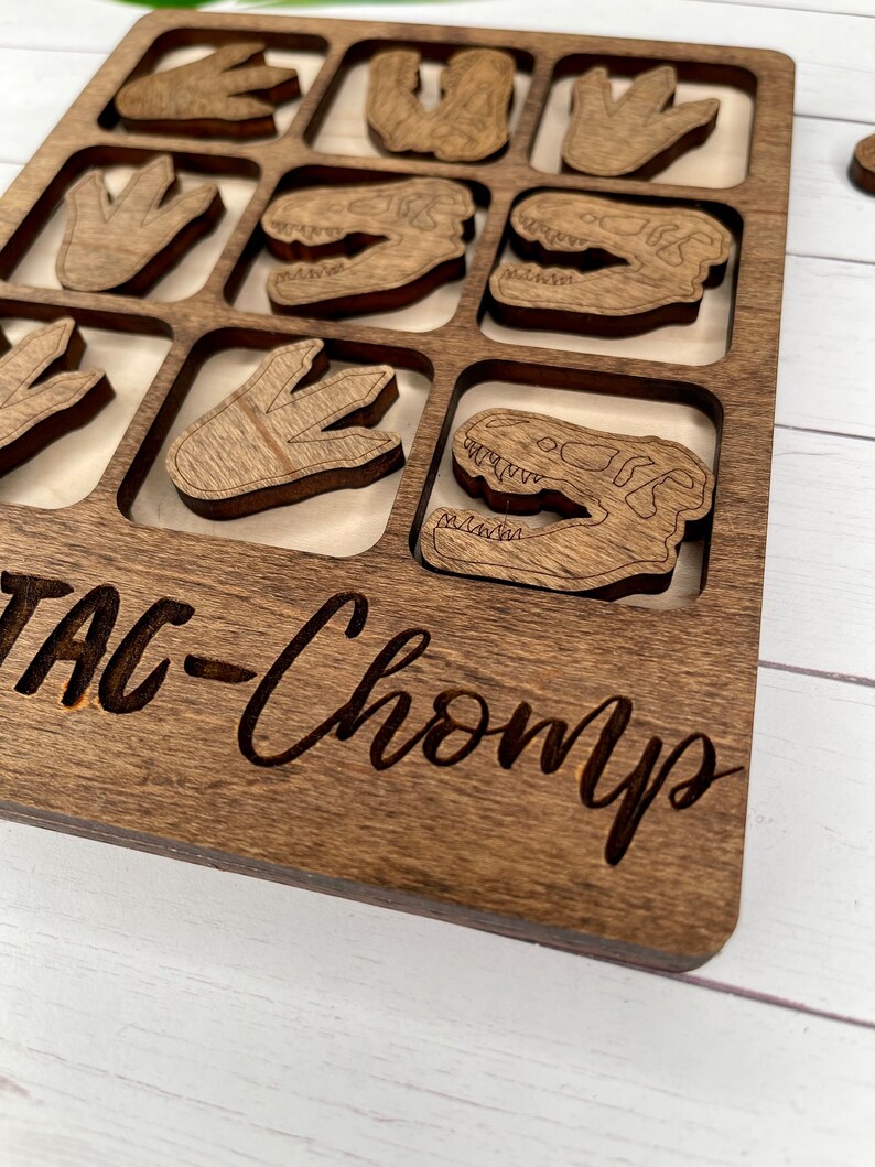 Tic Tac Chomp Dinosaur Tic Tac Toe Board Wood T-rex Dino Board Game - Etsy
