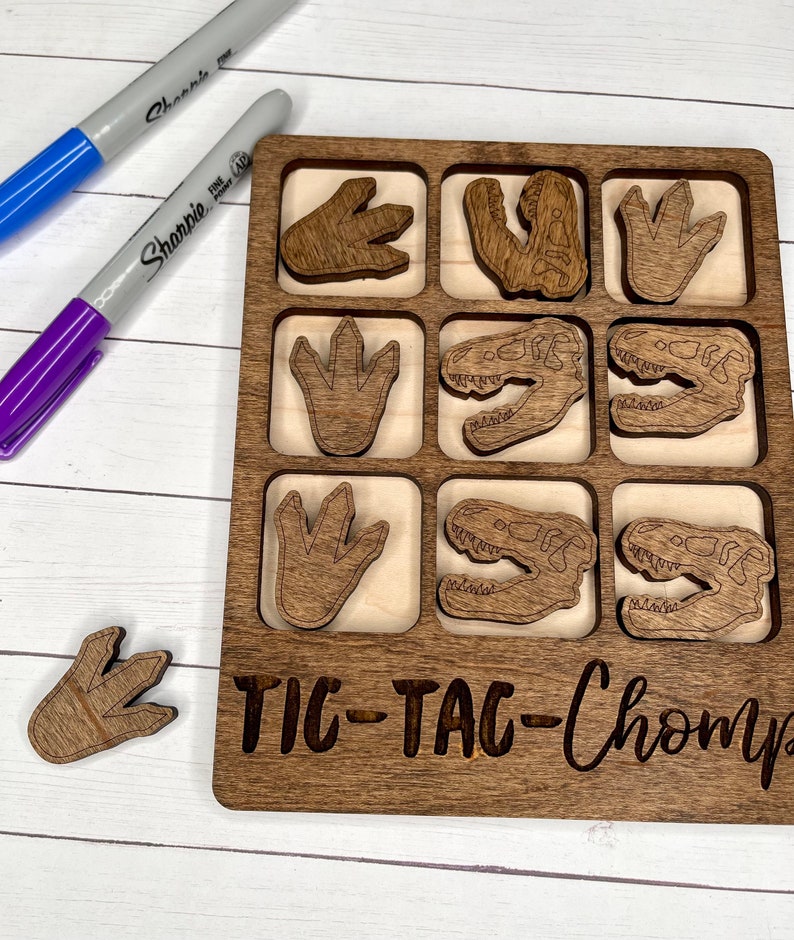 Tic Tac Chomp - Dinosaur Tic Tac Toe Board - Wood - T-rex - Dino Board ...