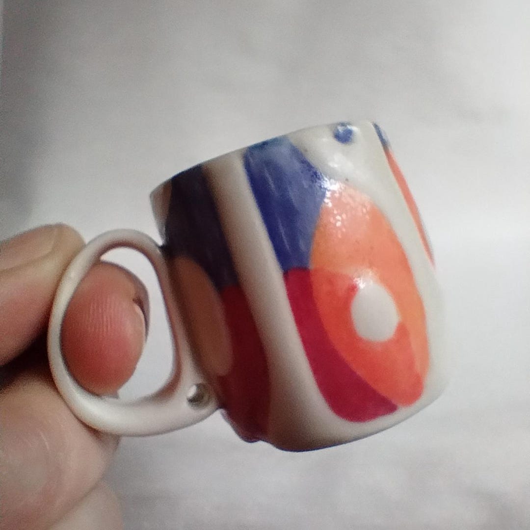 Handmade Embossed Porcelain Mini Mug, Abstract Modern, Bold Colorful ...