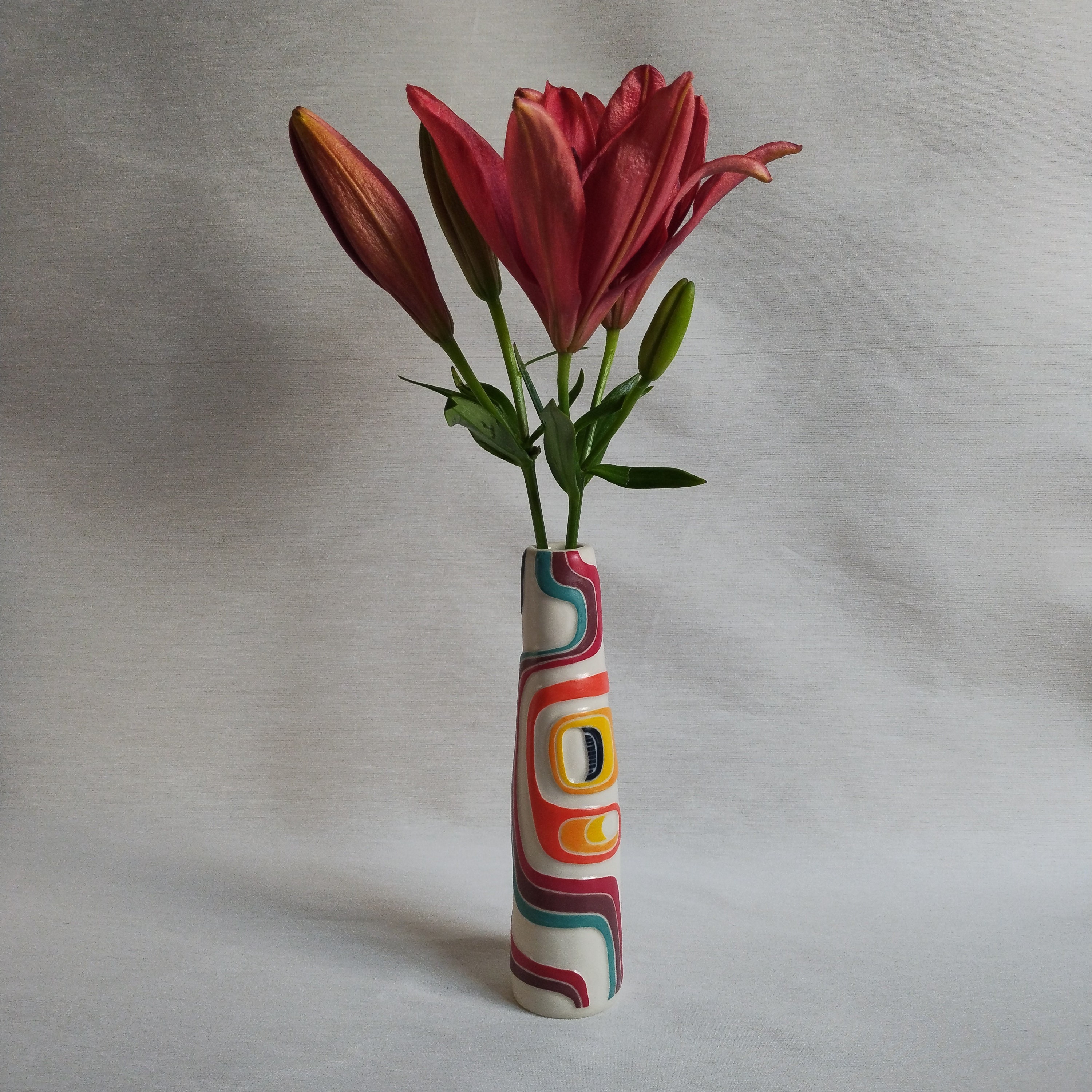 Handbuilt Porcelain Stem Vase, Bud Vase, With Colorful Abstract ...