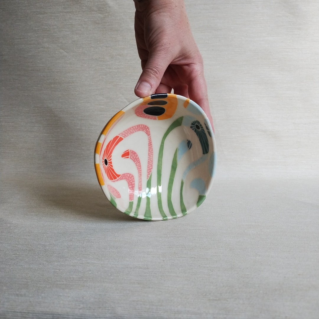 Handbuilt Bowl, Pinch Formed Porcelain, With Multicoloured Abstract ...