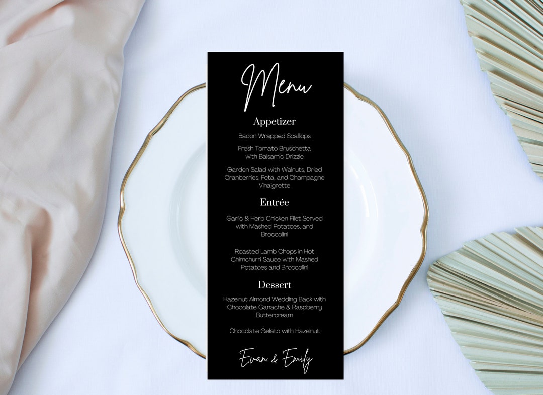 Modern Wedding Menu - Editable Template - Etsy