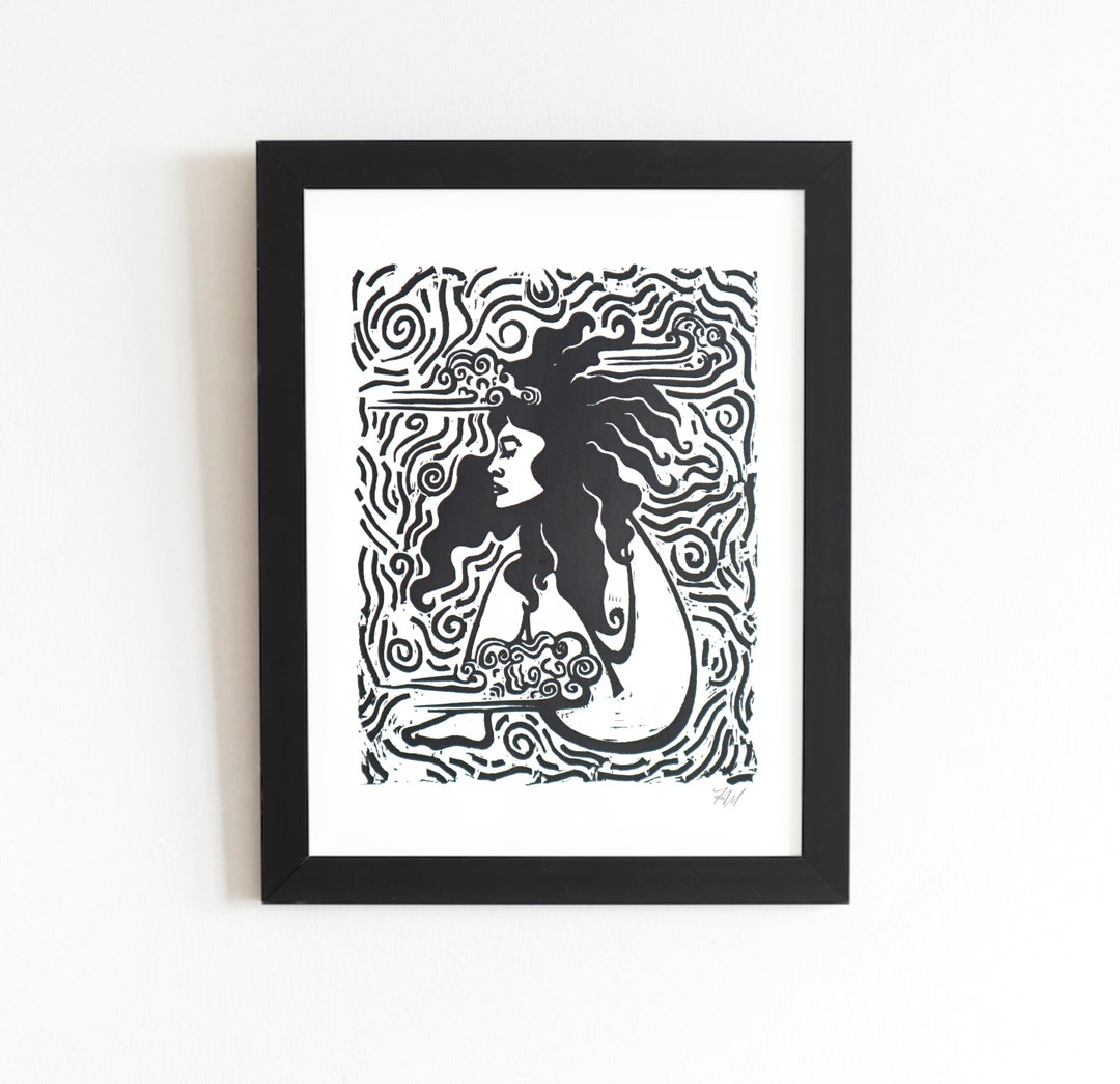 Original Woodcut Print self-portrait - Etsy