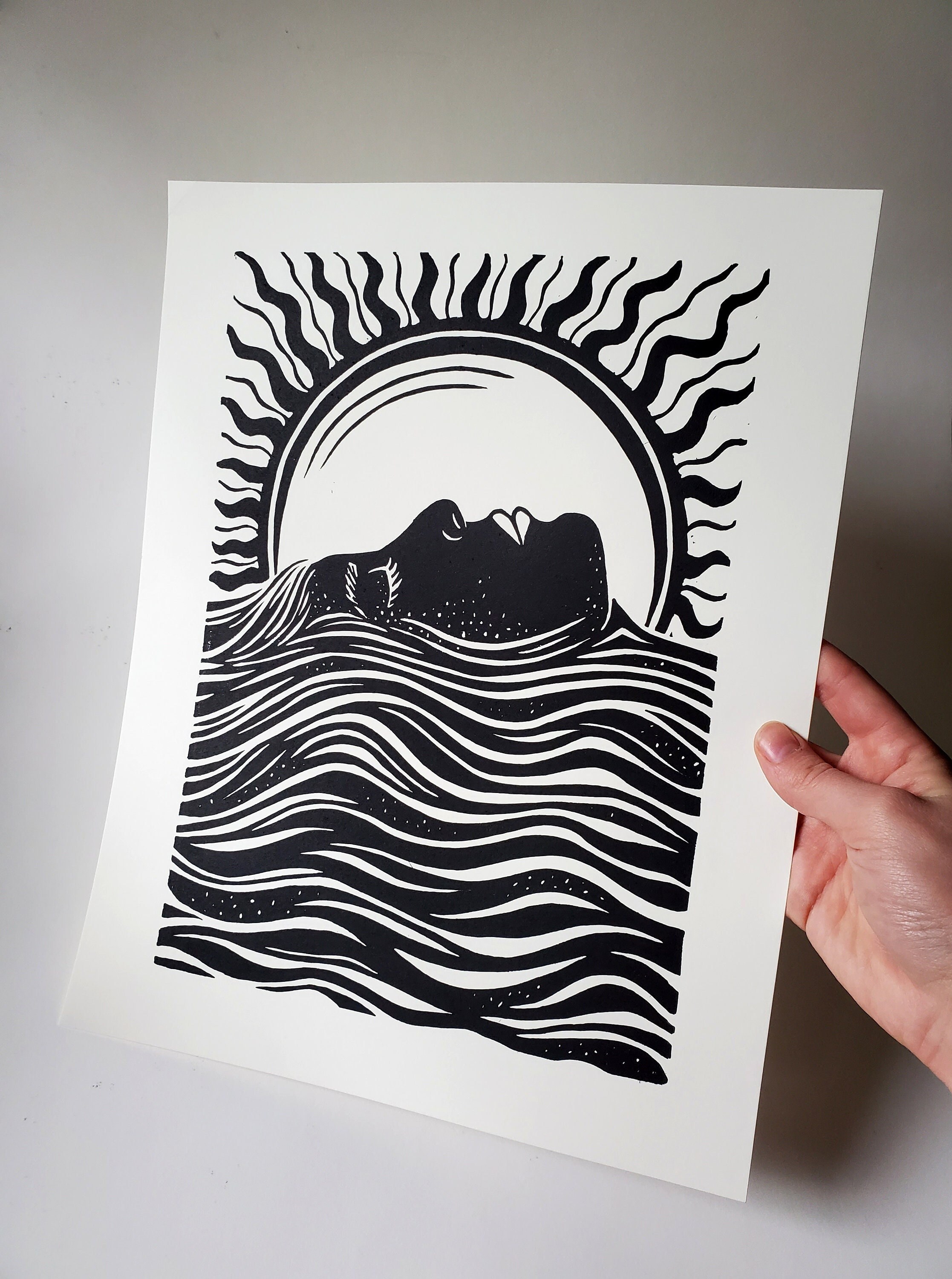Original Linocut Print "Surge" In Printmaking